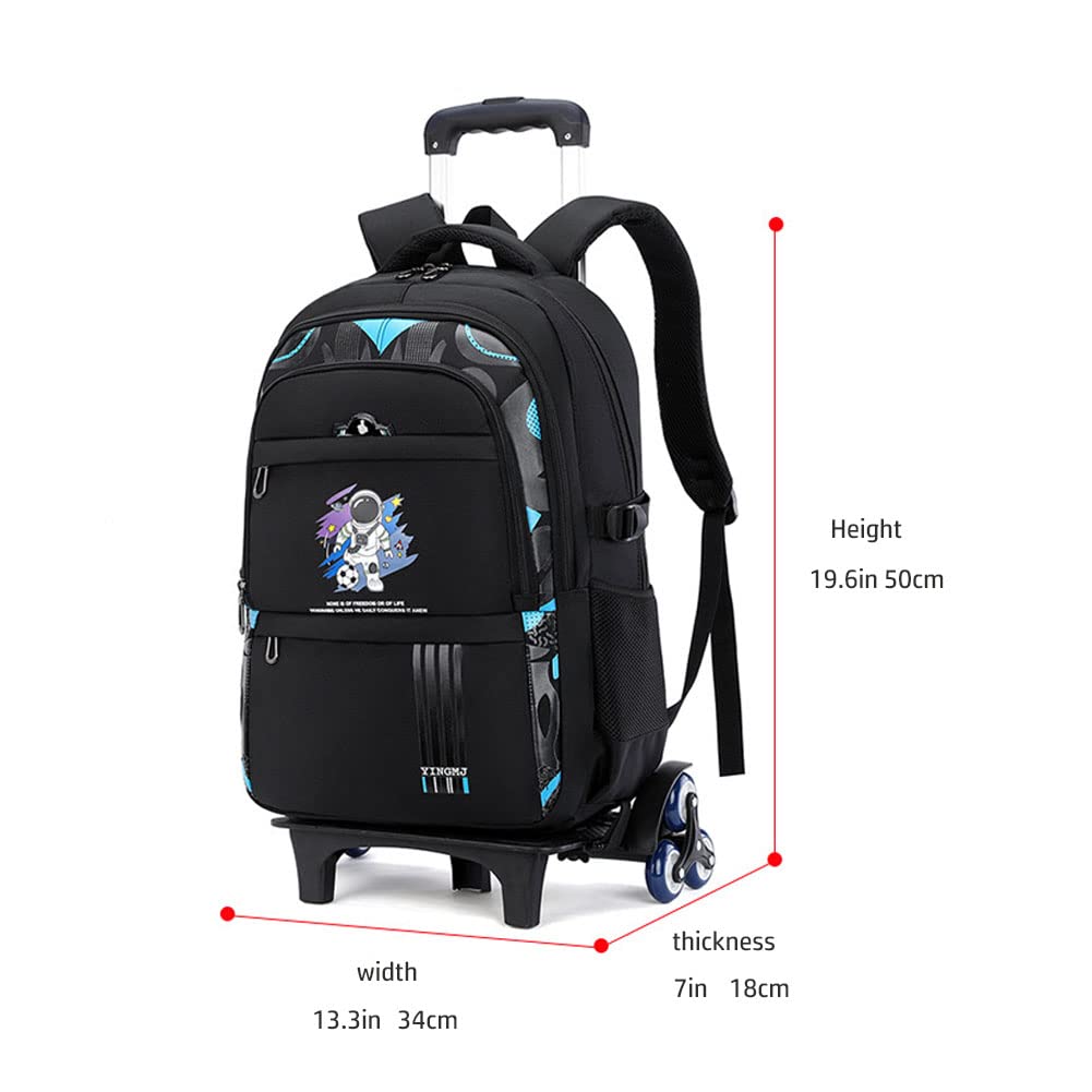 RUILIHIAO Adjustable Handle Cartoon Astronauts Rolling Backpack With Six Wheels Trolley Wheeled Lightweight Travel Luggage Suitcase School Bag (Yellow black 3)