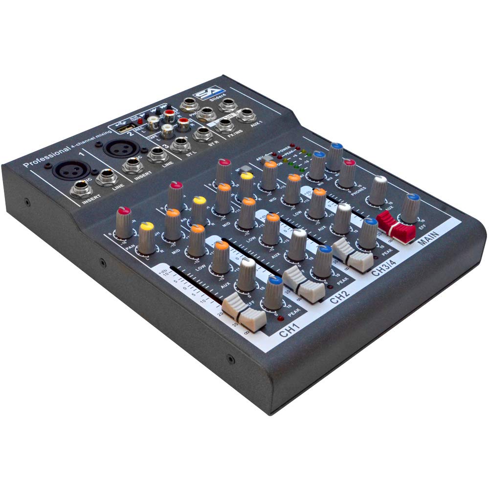 Seismic Audio - Slider4-BT- 4 Channel PA DJ Mixer Console with USB and Bluetooth Streaming