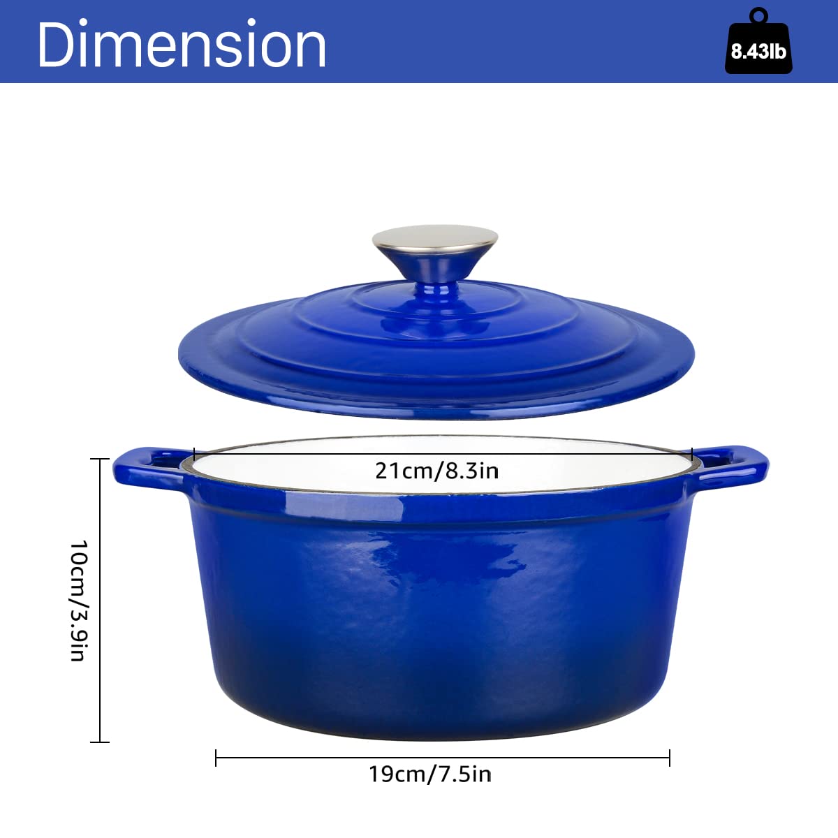 WESMART 3 Quart Non-Stick Heavy-Duty Cast Iron Dutch Oven Pot w/Enamel Coating, Large Loop Handles, for Baking, Roasting, Braising, Gas, Electric, Induction, Oven Compatible, 3 Qt for 3-4 people