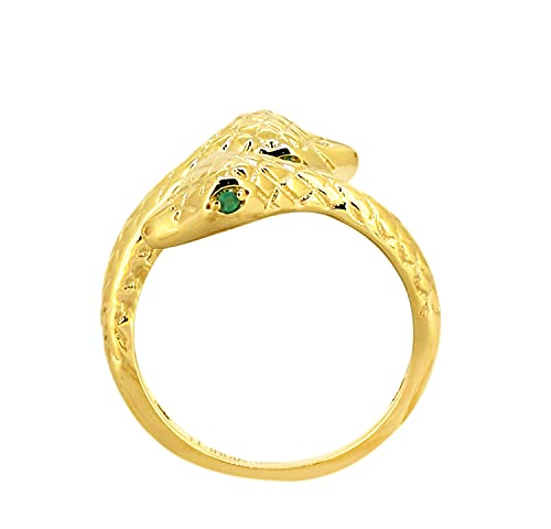 YoTreasure Green Onyx Retro Snake Stackable Ring 18k Gold Over Silver