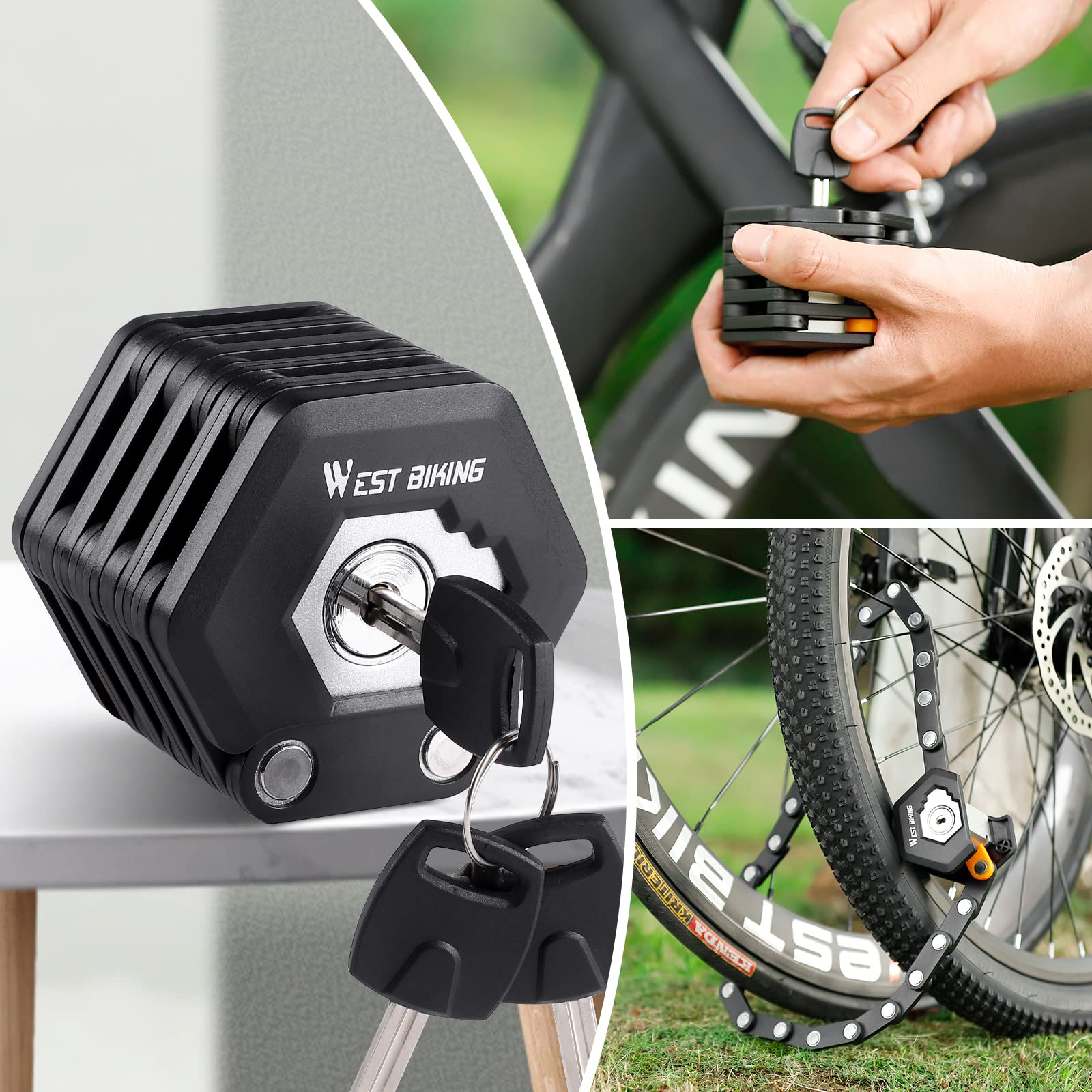 West Biking Folding Bike Lock - Compact Bicycle Lock with 3 Keys, Lightweight Bicycle Foldable Lock with Mounting Bracket, Bike Lock with Anti-Theft Alloy Steel