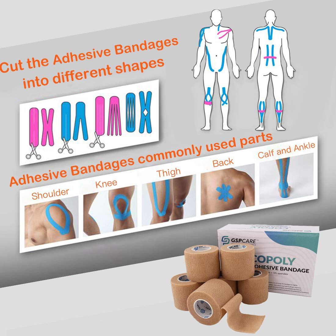 Self Adherent Cohesive Bandages Wrap 6 Count 2" x 5 Yards, Medical Tape, Adhesive Flexible Breathable First Aid Non Woven Rolls, Stretch Athletic, Ankle Sprains & Swelling, Sports