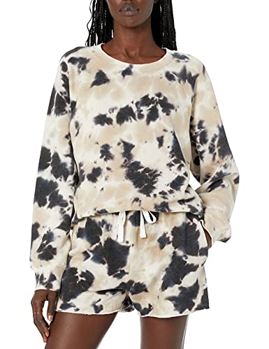 The Drop Women's Caroline Raglan Long Sleeve Fleece Sweatshirt, Black Tie Dye, M