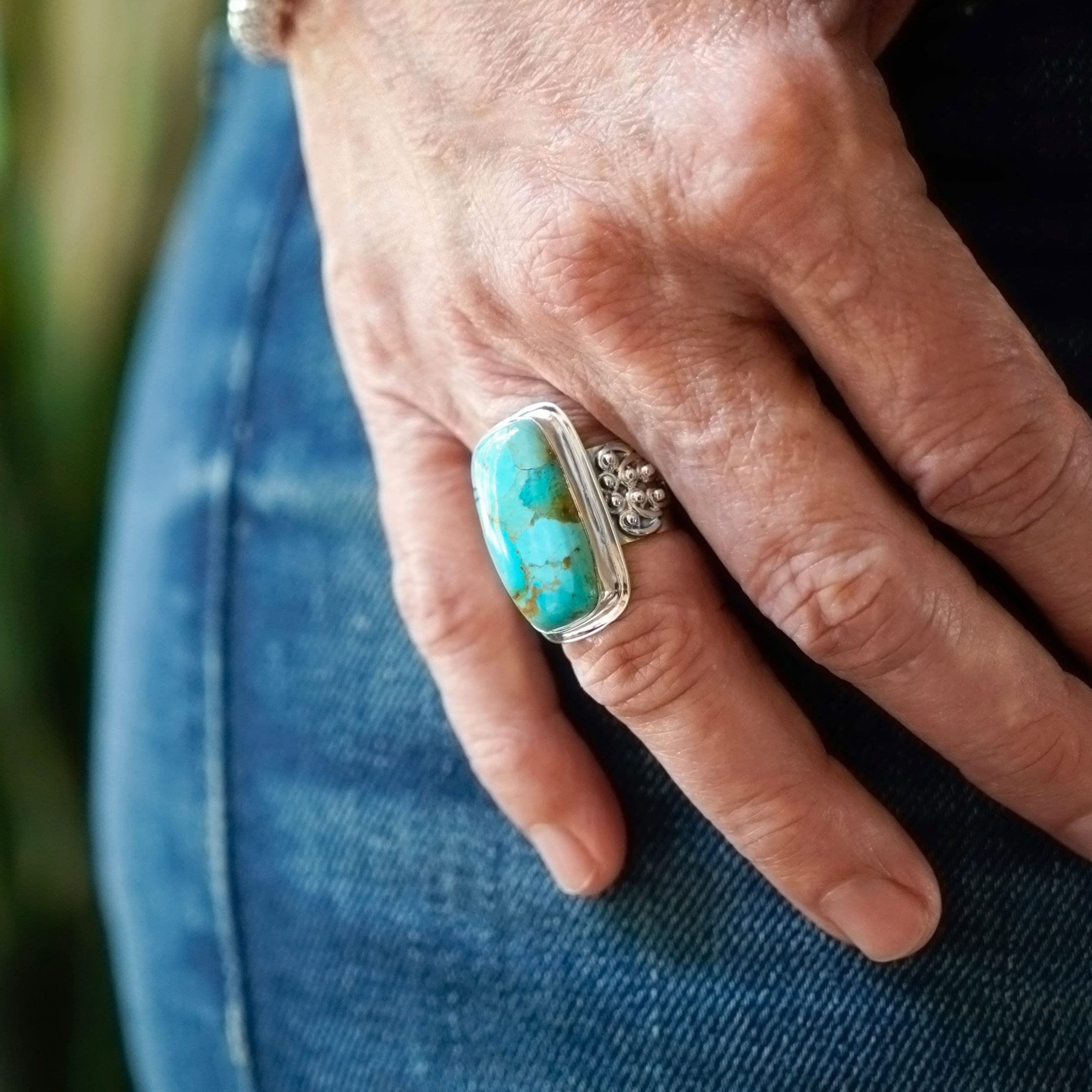 Silpada 'Big Spring' Compressed Mojave Turquoise Statement Ring in Sterling Silver, Size 9