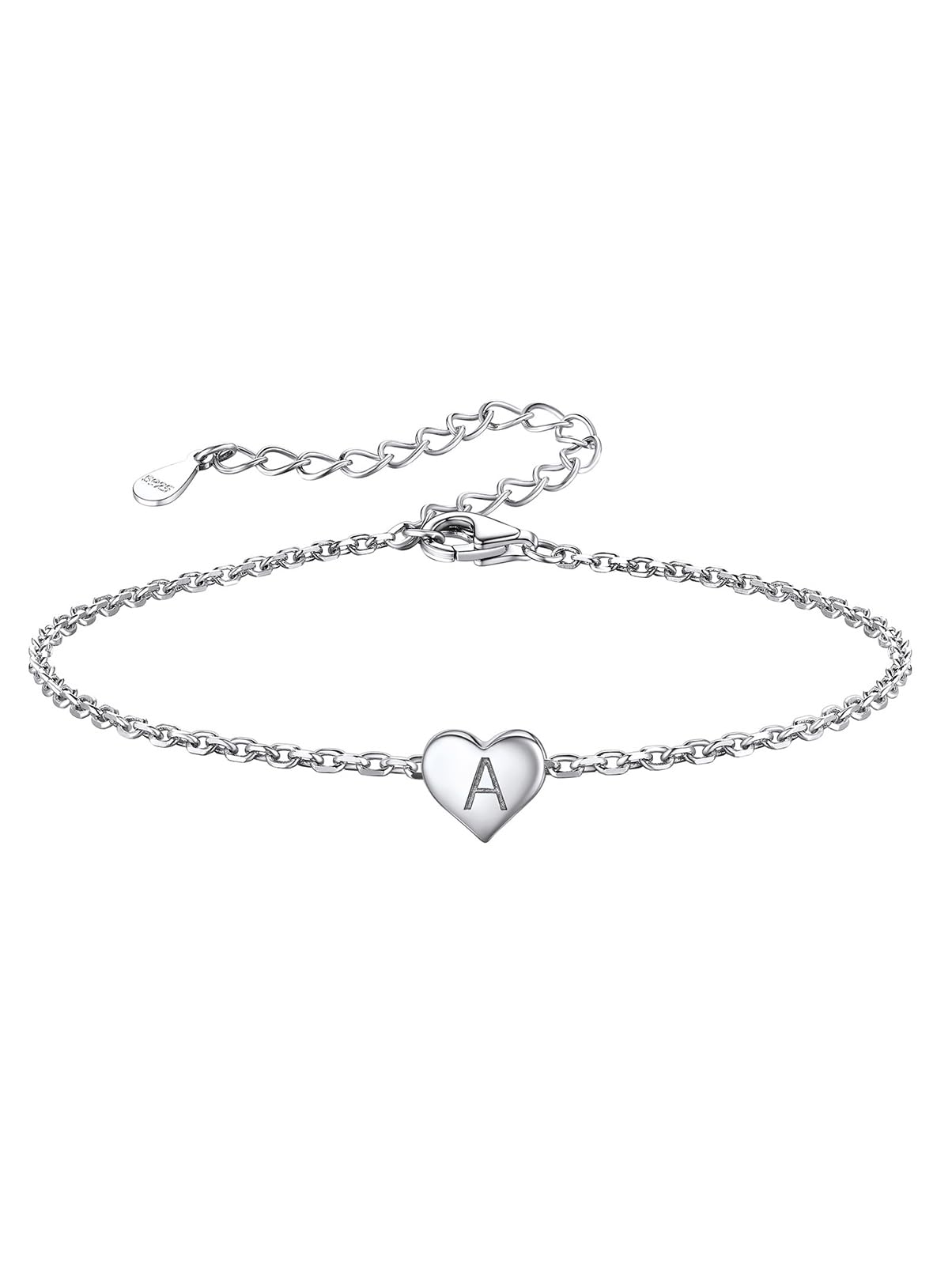 Sterling Silver Heart Letter A Bracelets Silver Initial 18K White Gold Plated Bracelet Initial Charm Women Bracelet Jewelry