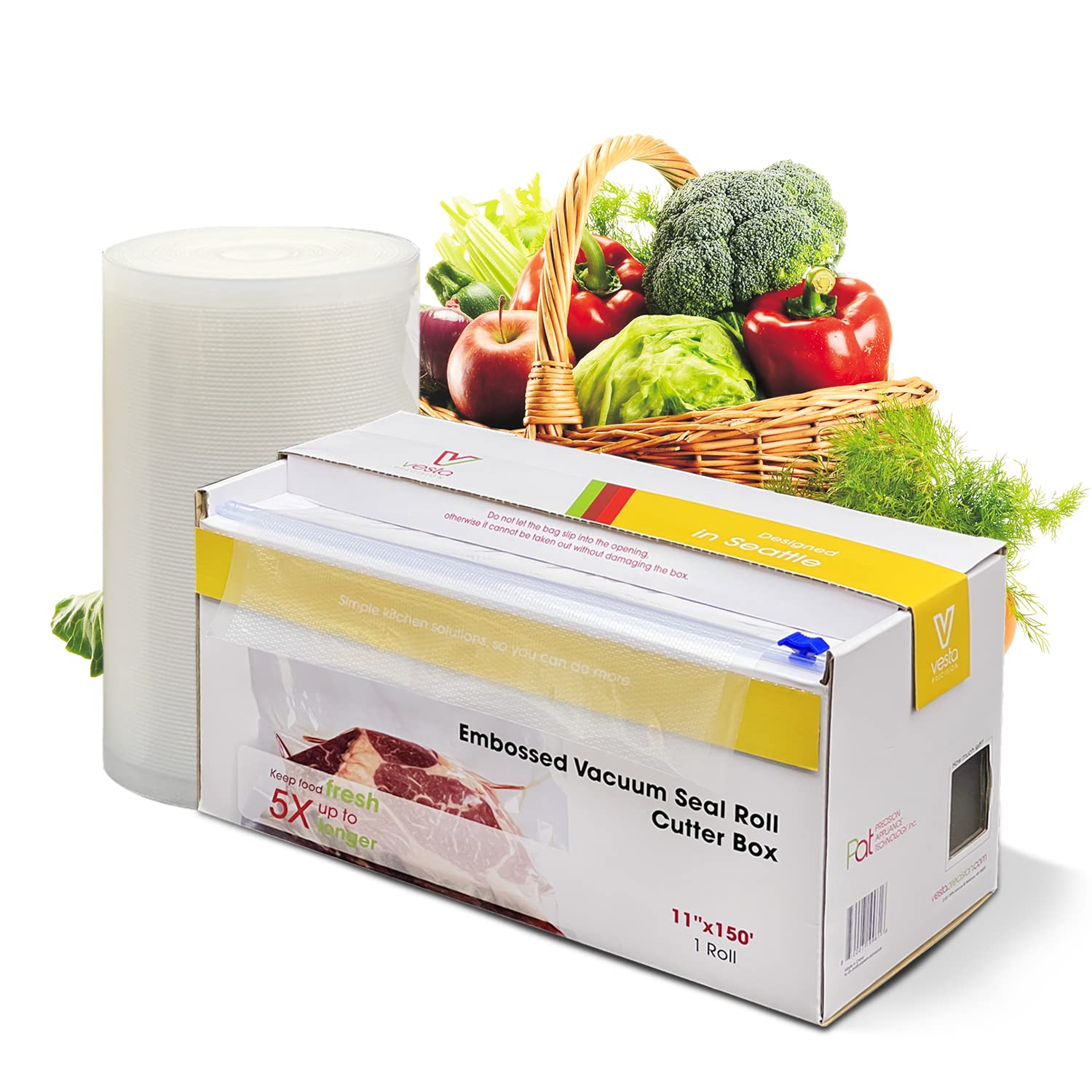 Vacuum Sealer Roll (11” x 150’) Keeper with Cutter - Premium Seal Bags for Food Saver, Ideal for Meal Prep, Sous Vide, and Storage, Vesta Precision
