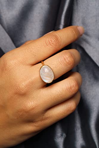 YoTreasure Rainbow Moonstone Ring 14k Gold Over 925 Silver Oval Shape Gemstone Jewelry