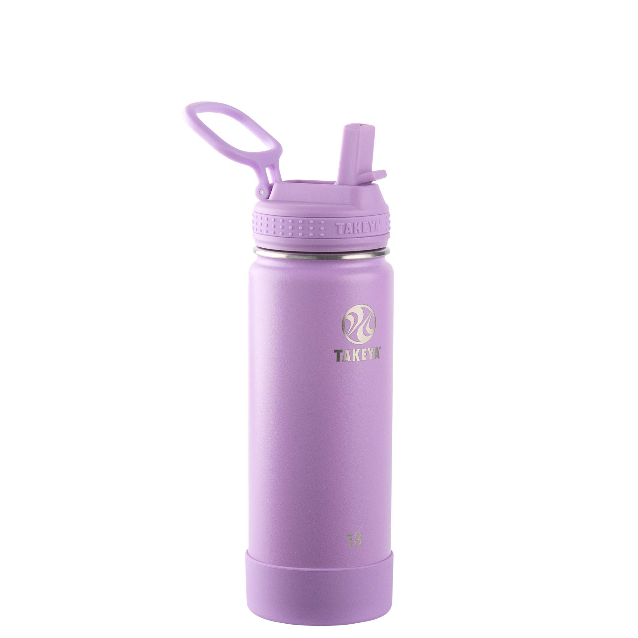 Takeya Actives 18 oz Vacuum Insulated Stainless Steel Water Bottle with Straw Lid, Premium Quality, Lilac