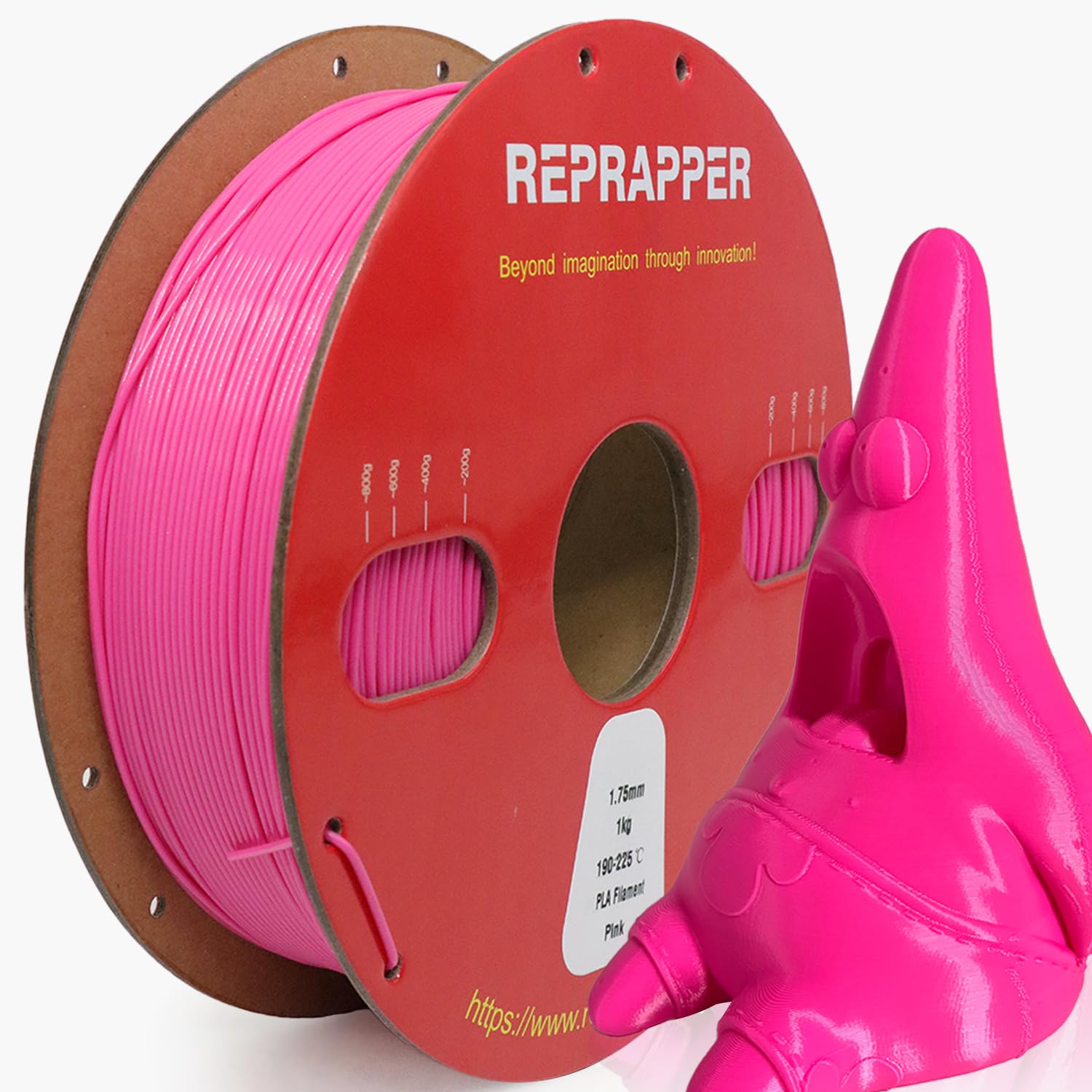 RepRapper Pink PLA 3D Printer Filament 1.75mm (± 0.03mm) 2.2lb (1kg) Cardboard Spool, Fit Most FDM Printer