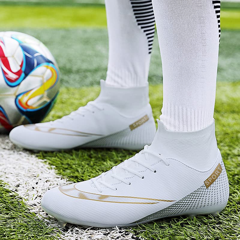 YEFDG Men’s Soccer Boots Football Shoes Cleats Spike Shoes Sneaker Comfortable Adults Athletic Outdoor/Indoor/Competition/Training White
