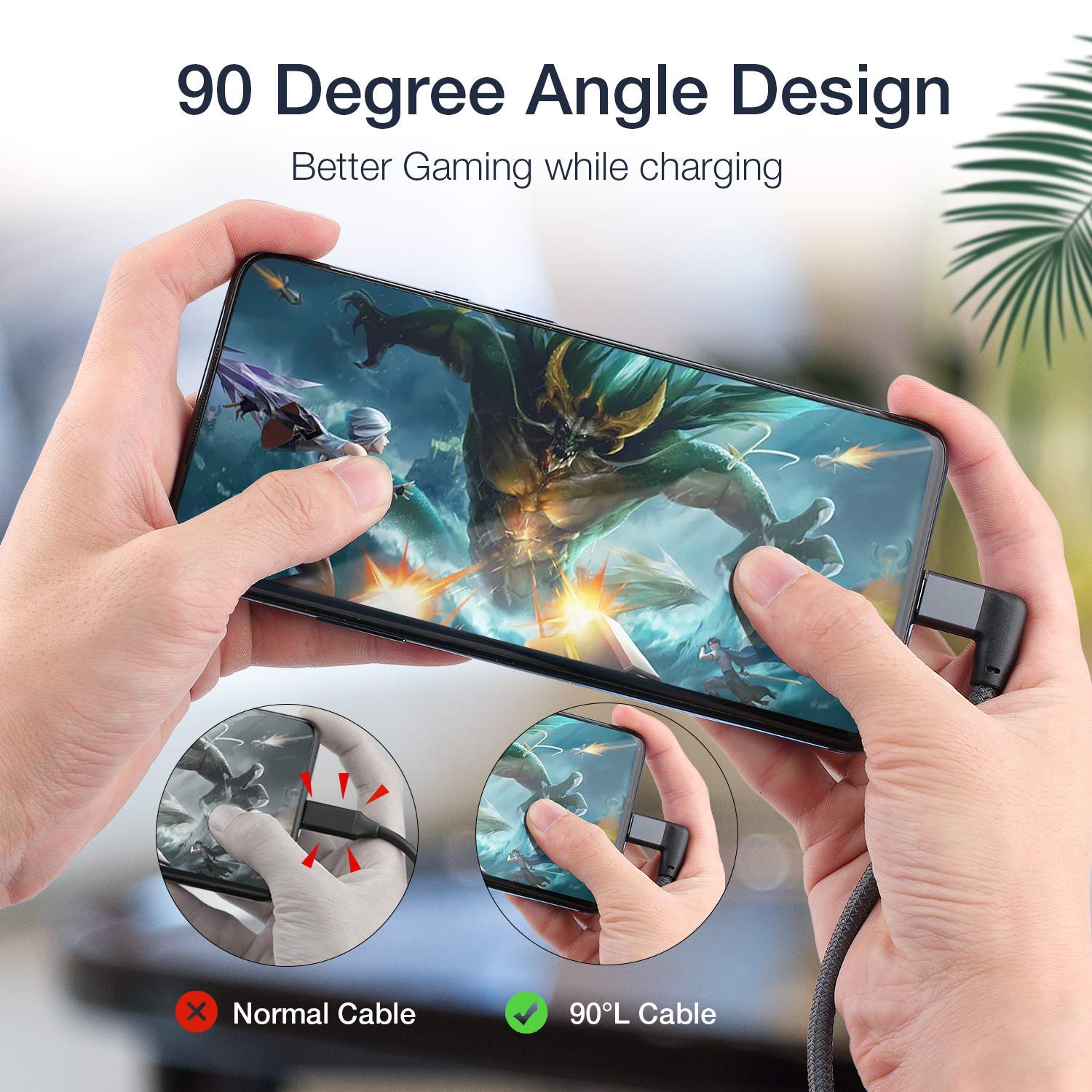 USB C Extension Cable Right Angle 1.65 Feet, 90 Degree USB 3 10Gbps Data Type C Extension Video Cable Fast Charging Cable Compatible for iPhone 15/15 Pro, Thunderbolt 3 MacBook Pro, Samsung S10 S9