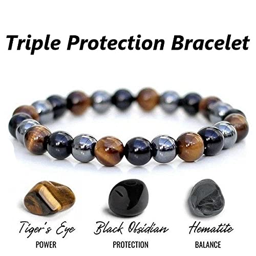 Triple Protection Bracelet For Protection Bring Luck And Prosperity Hematite Black Obsidian Tiger Eye Stone Bracelets (10MM)