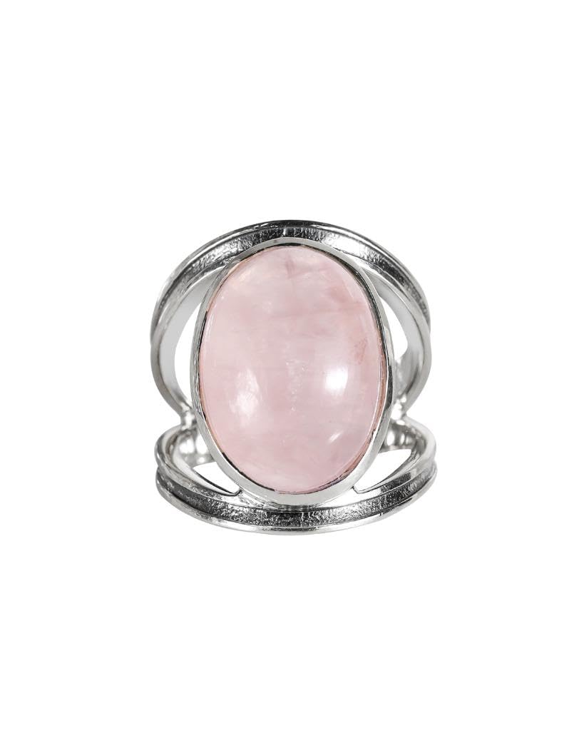 YoTreasure Rose Quartz 925 Sterling Silver Split Shank Statement Ring