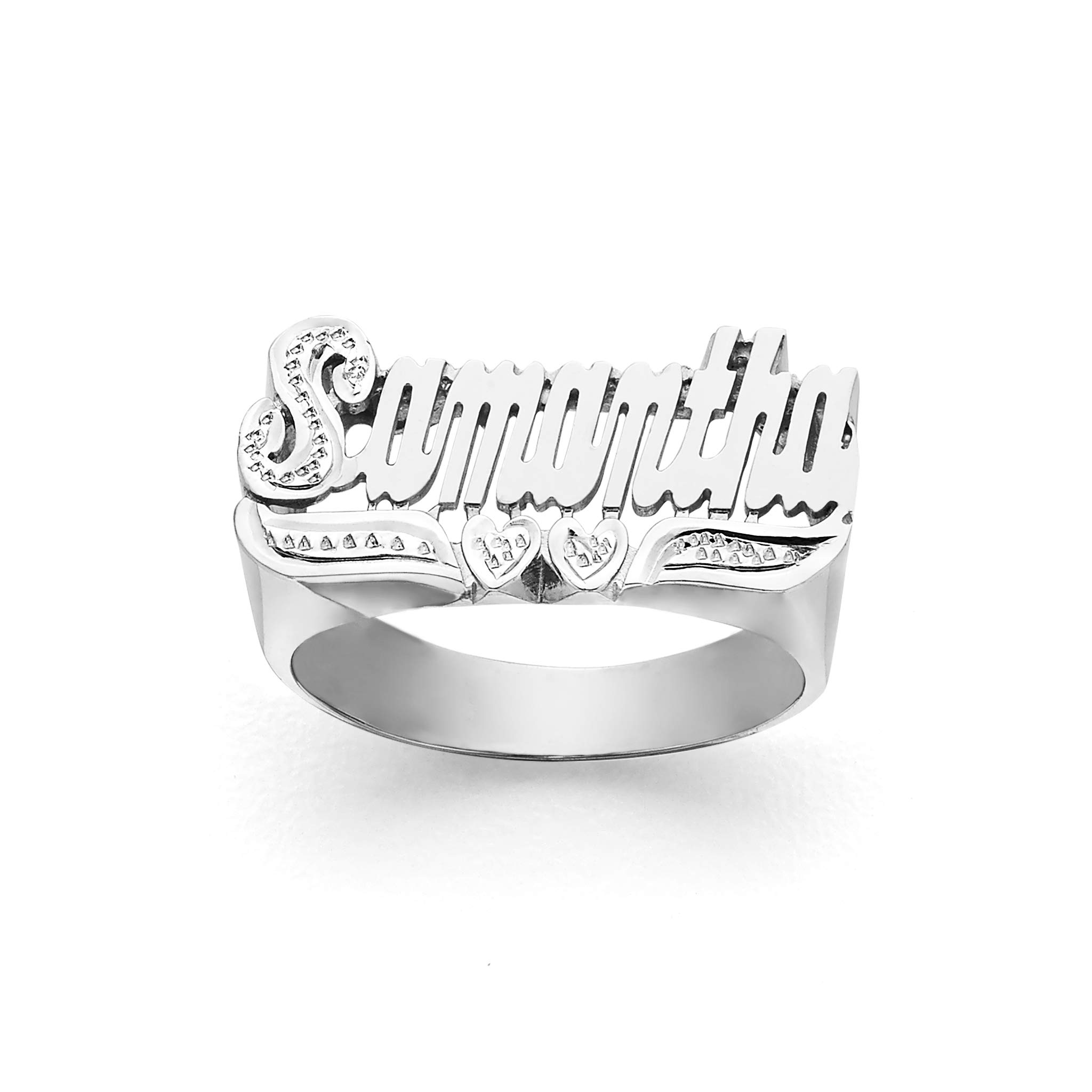 Silver N Style Lee113dZ Personalized Gold 10mm Size Pave cut on First Letter and Double Heart Tail Name Ring (white gold 14k, 6)