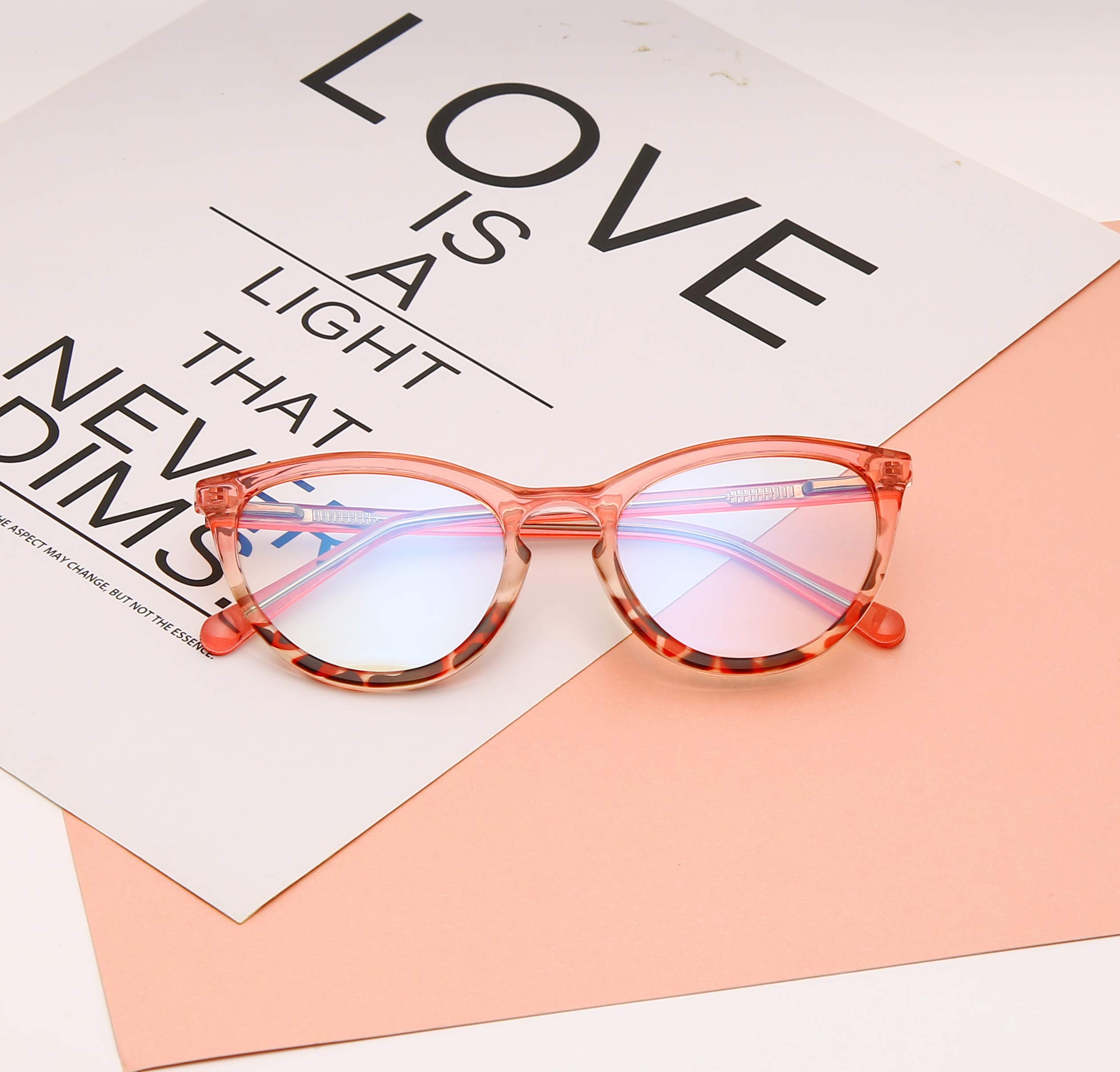 YAMEIZE Fashion Blue Light Blocking Glasses for Women Cat Eye Computer Screen Glasses Anti Glare Reading Eyeglasses UV400 (Pink and Tofu Pudding)