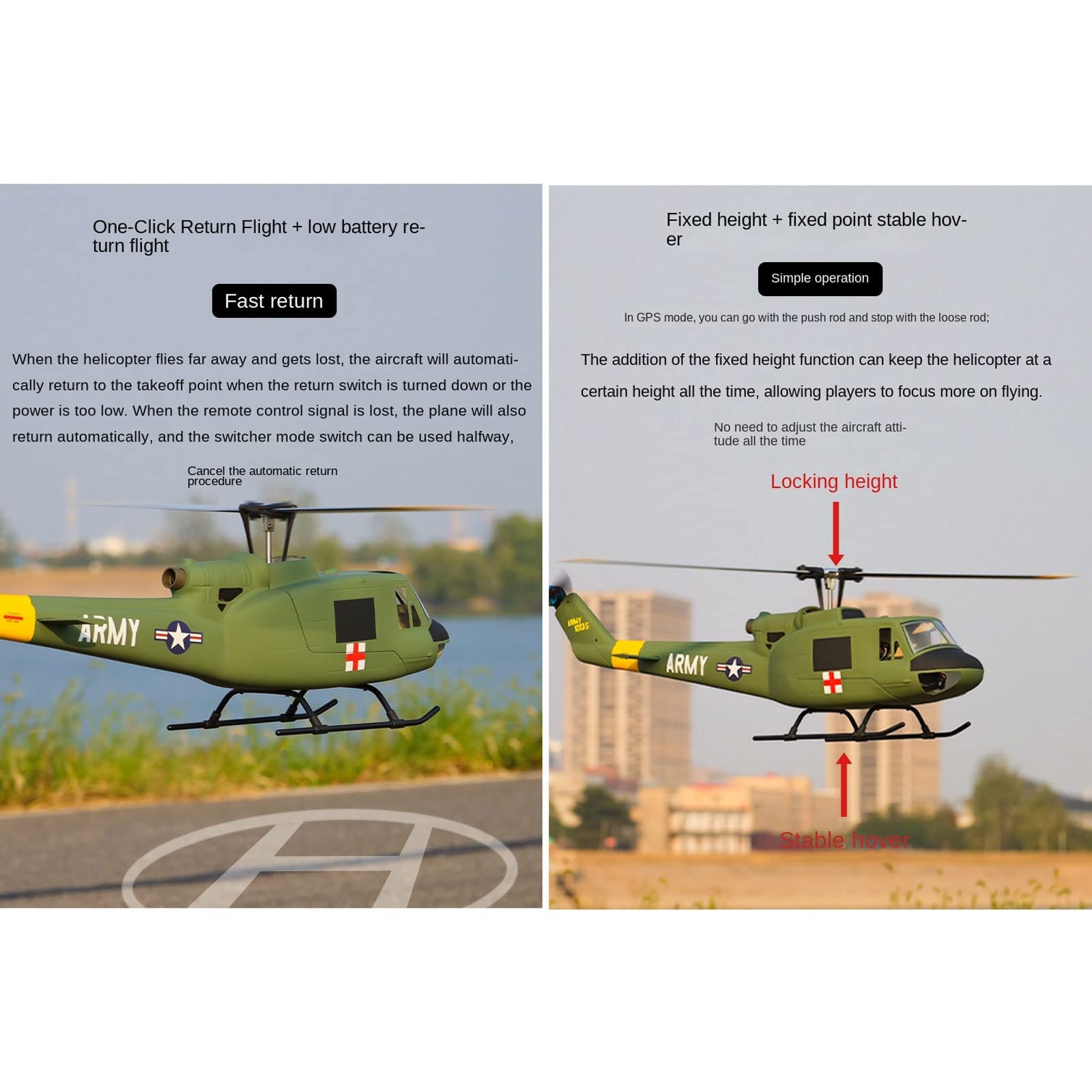 RKSTD Remote Control Helicopter, Remote Control Helicopter with Flight Control System, GPS Positioning, Automatic Return, Brushless Motor, with Fixed Height, Suitable for Adult Beginners
