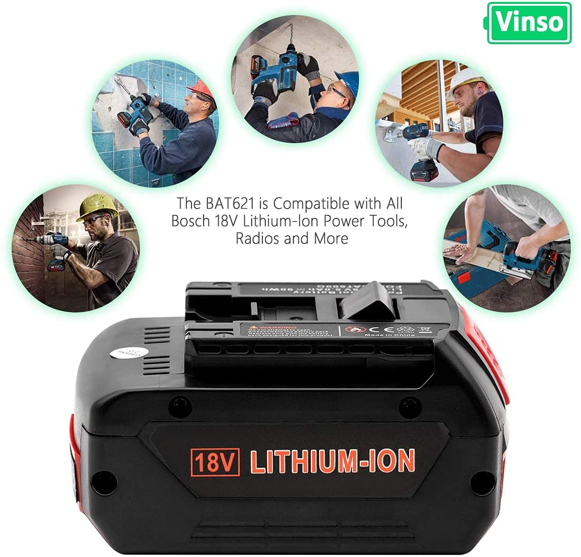 sypousy Bosch 18V Battery, BAT609 Battery,18V Bosch Replacement Battery,5000mAh Lithium Battery for BAT610G BAT618G BAT619 BAT621 BAT620 Cordless Power Tool Battery (2)