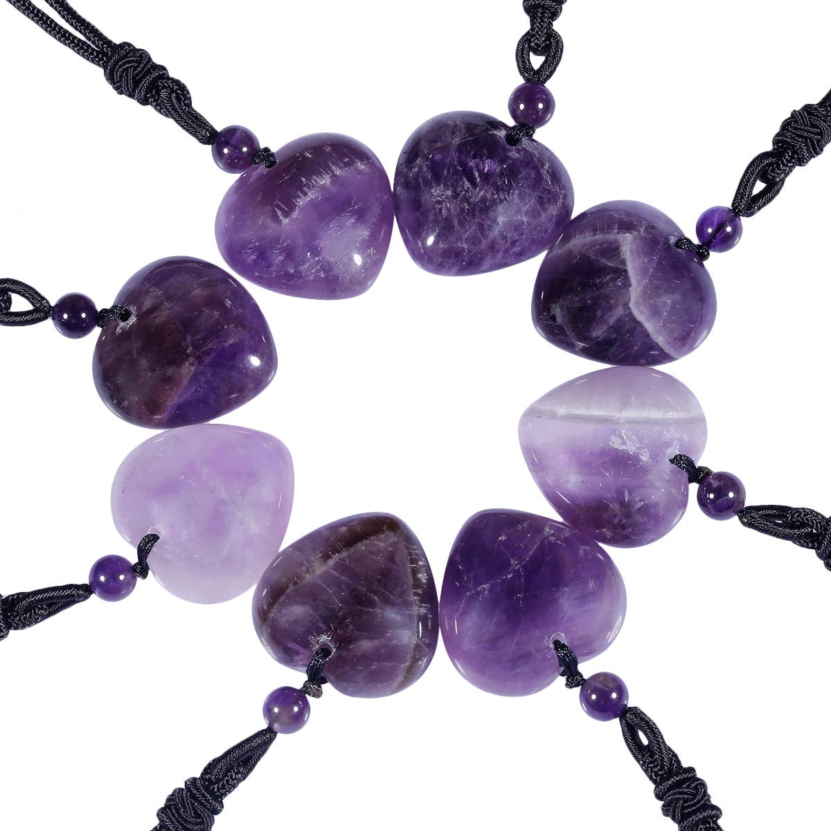 TUMBEELLUWA Carved Stone Heart Shape Necklace Chakra Quartz Pendant with Cord Amulet Healing Crystal Jewelry for Unisex, Amethyst