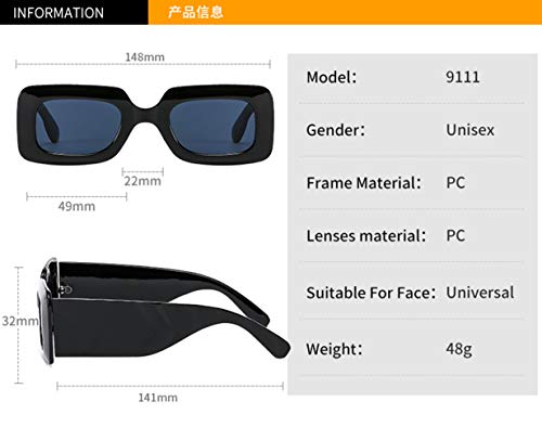 YAMEIZE Trendy Small Rectangle Sunglasses Women Men Vintage Thick Frame Small Square Glasses UV400 Driving Shades Glasses (Black/Transparent)