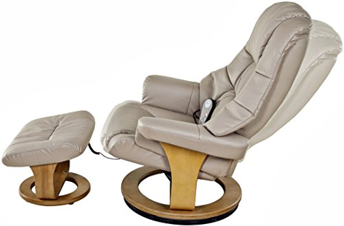 Relaxzen 60-079008 8 Motor Massage Recliner with Heat and Ottoman, Beige and Wood Base