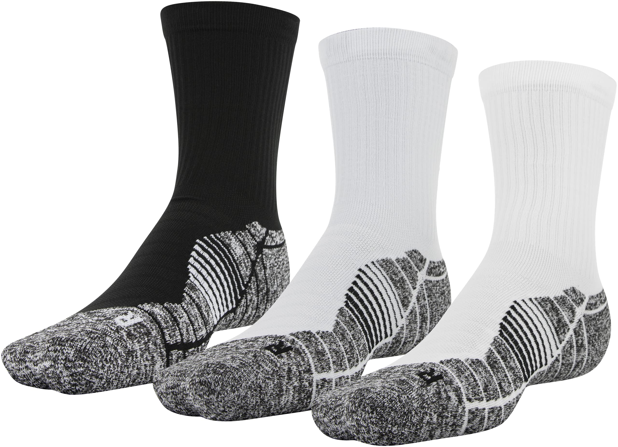 Under Armour Adult Elevated+ Performance Crew Socks, 3-Pairs, White/Halo Gray Assorted, Large