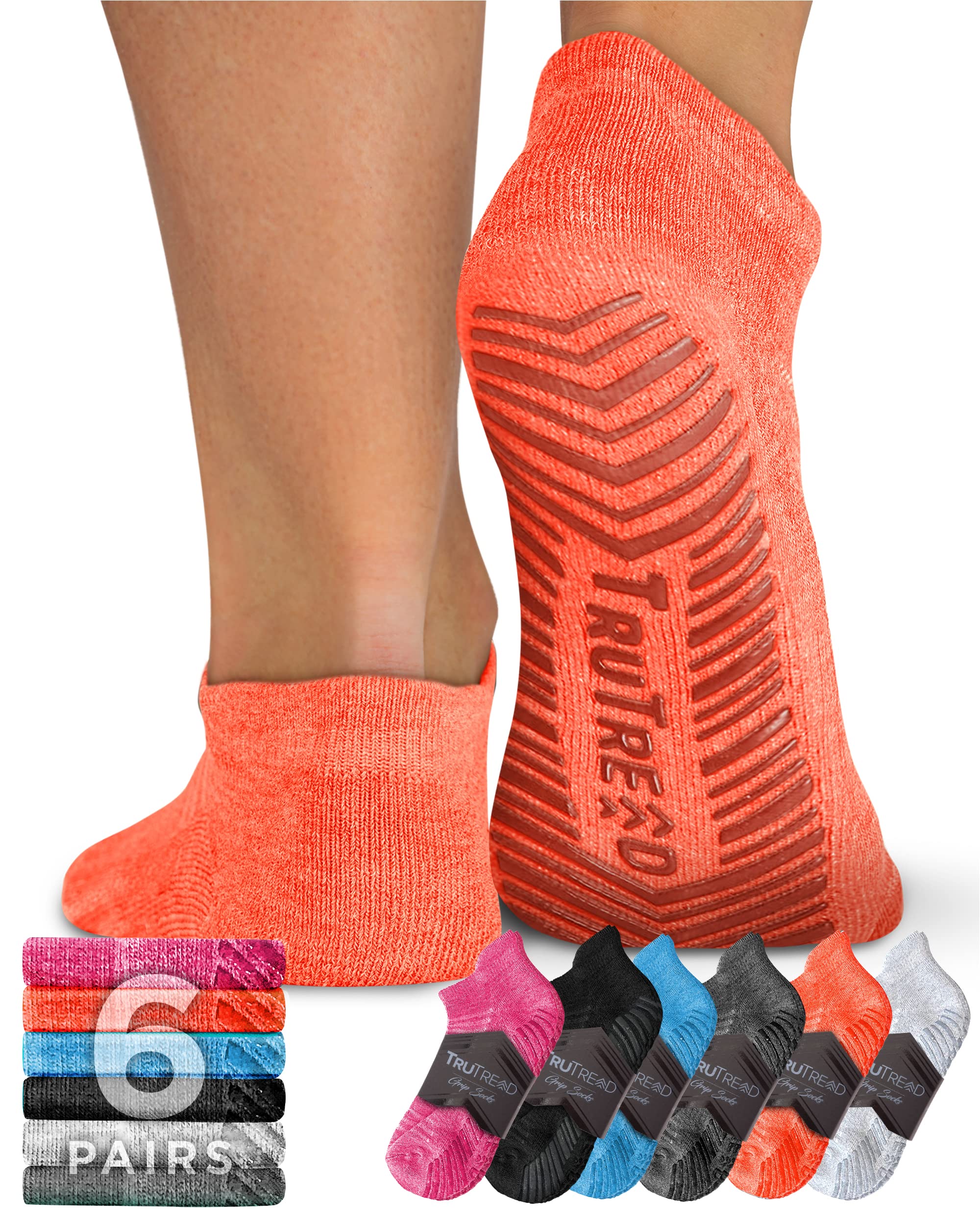 TruTread Pilates Socks with Grips for Women and Men - 6 Pairs Yoga Socks for Women | Yoga Socks for Men | Pure Barre Socks