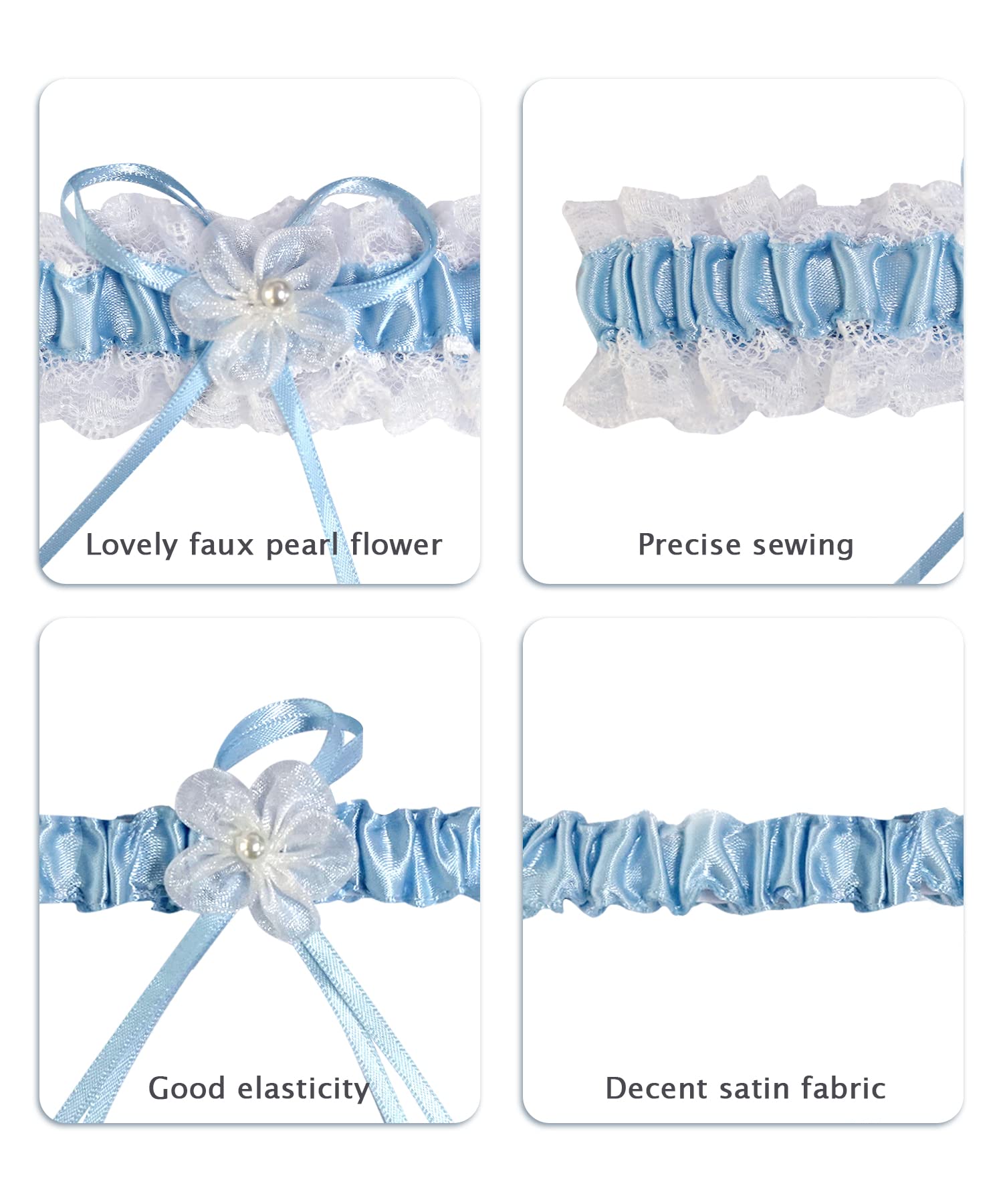 RIMOBUL 2 Pieces Wedding Garters Lace Bridal Garter Faux Pearls Garter for Bride with Toss Away(Light Blue)