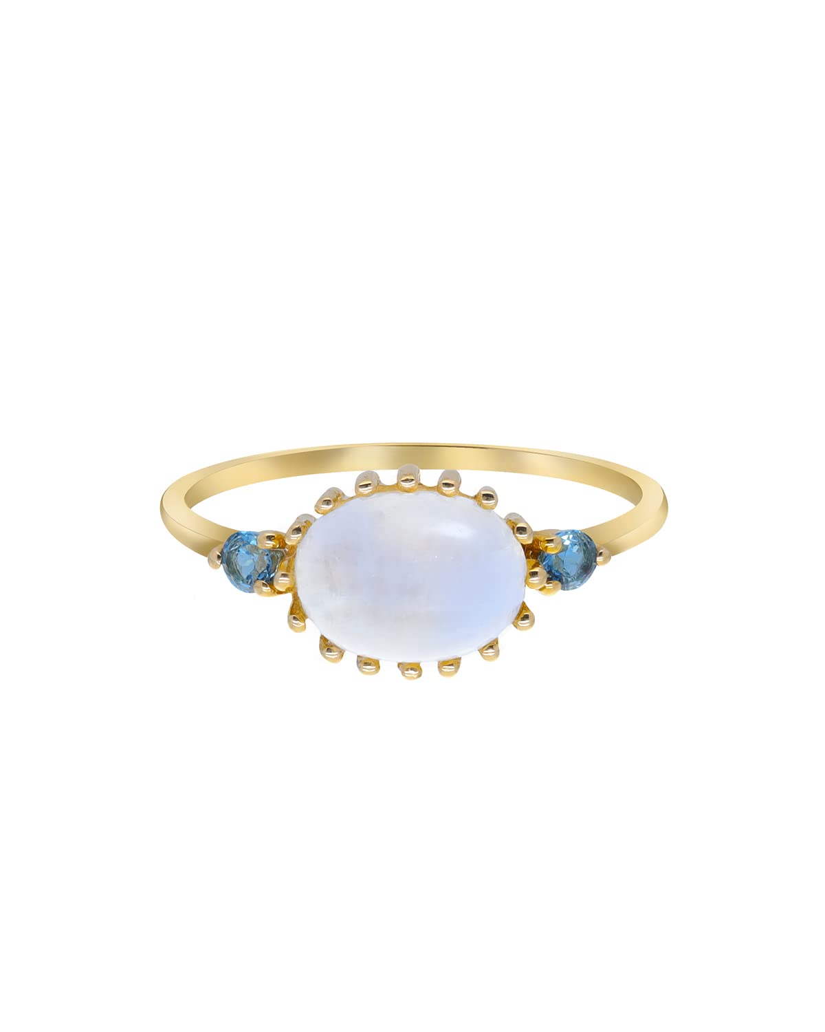 YoTreasure 2.04 Ct. Rainbow Moonstone London Blue Topaz Promise Ring 14K Yellow Gold Jewelry