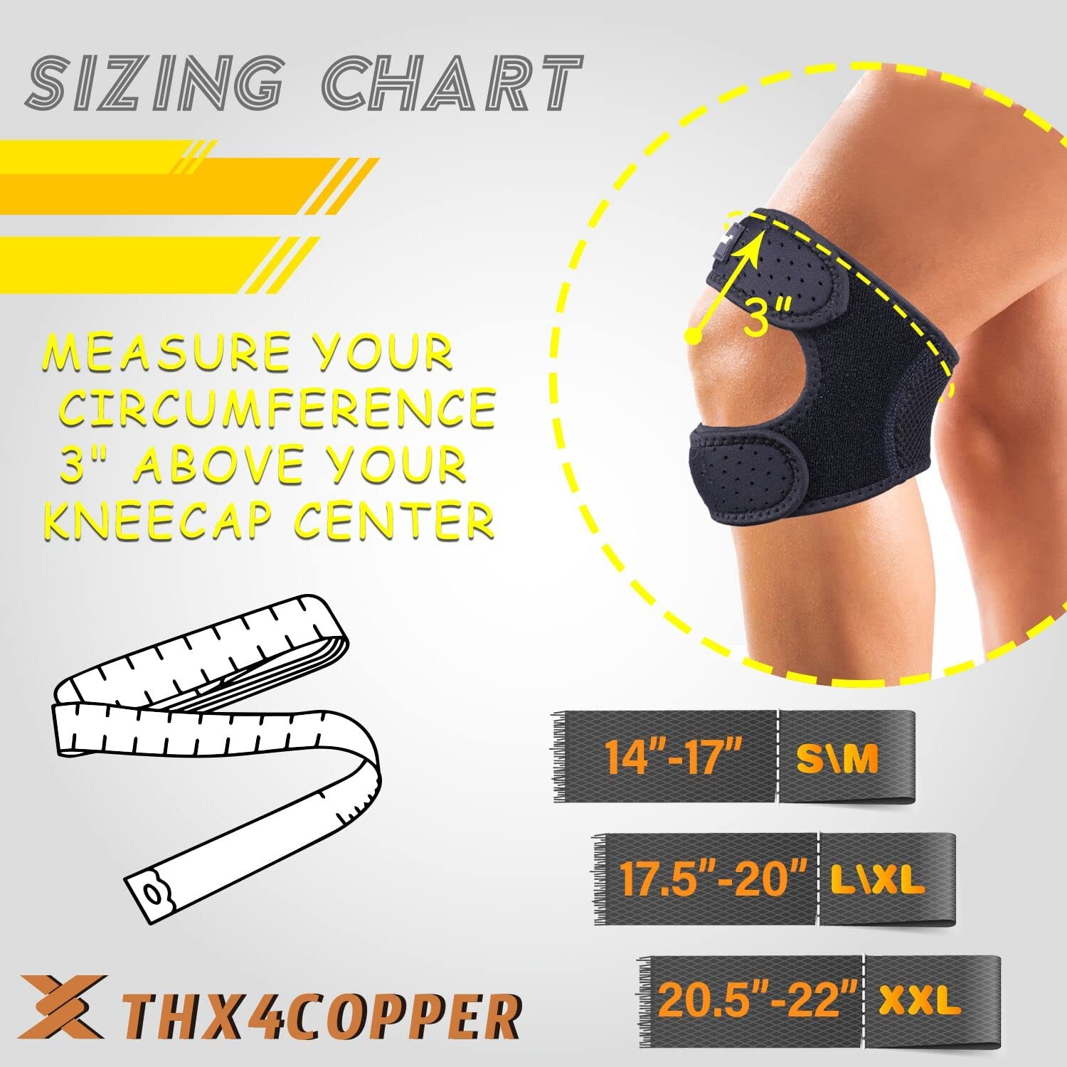 THX4COPPER Compression Dual Patella Knee Brace for Pain Relief, Adjustable Knee Strap Support for Running, Jumper, Gym Exercise, Arthritis, Tendonitis, Injury Recovery, Joint and Muscle