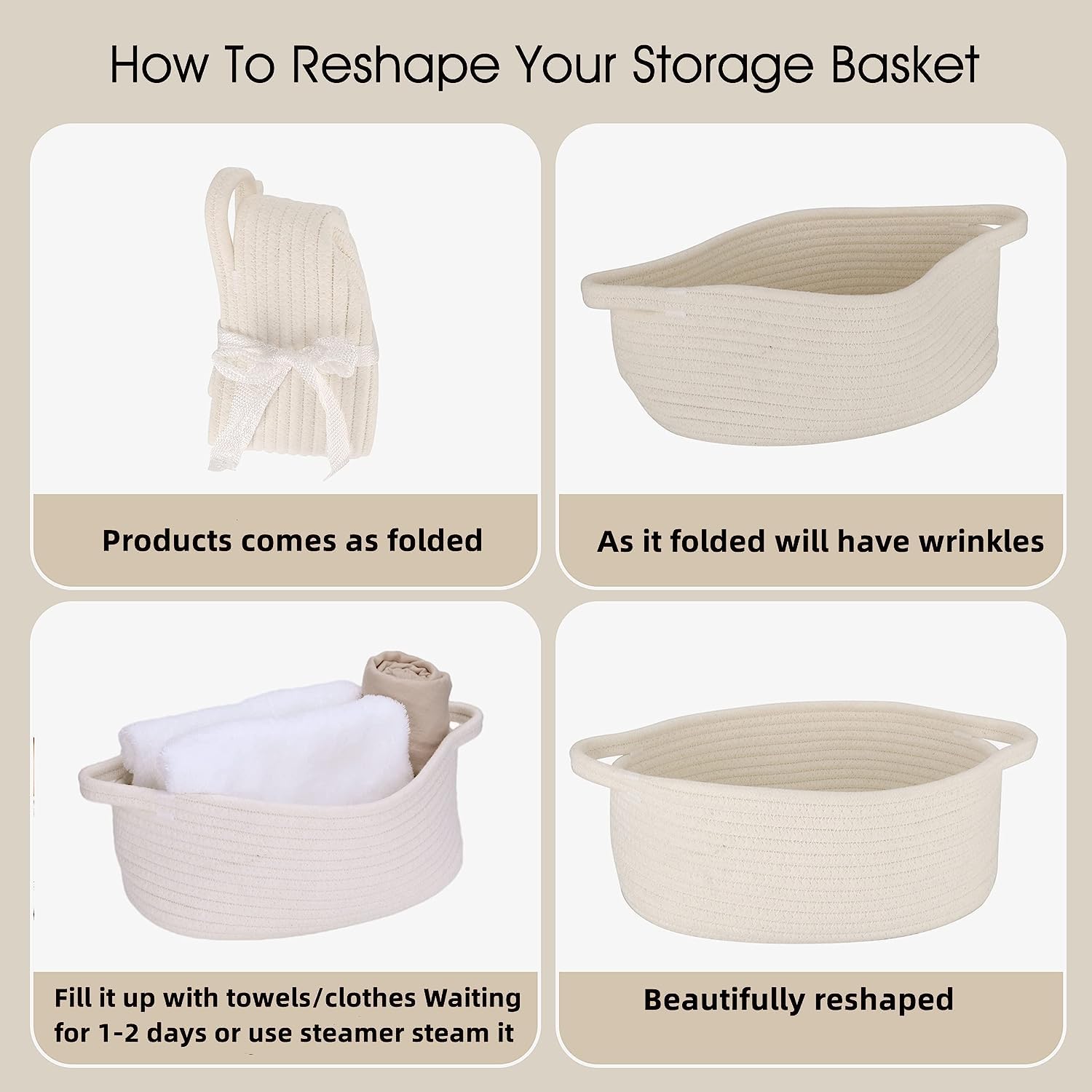 VAGRSS Woven Cotton Rope Storage Basket, Cube Changing Table Organizer for Closet Towels, Baby Nursery Bin, Small Dog Cat Toy Box, Gift Baskets Empty (12"x 8"x 5") White Gray