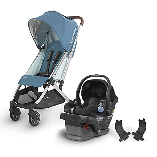 UPPAbaby Minu Stroller - Ryan (Teal Melange/Silver/Saddle Leather) + Minu Infant Car Seat Adapter for MESA + Mesa Infant Car Seat - Jake (Black)