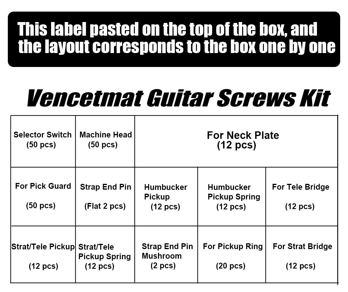Vencetmat Guitar Screws Kit, Guitar Hardware Luthier Parts-kit for Tele/Strat/SQ,Switch,Tuner,Machine Head, Neck Plate,Pickguard,Guitar Strap End Pins,Pickup,Bridge,Guitar DIY Kit(Metric, Chrome)