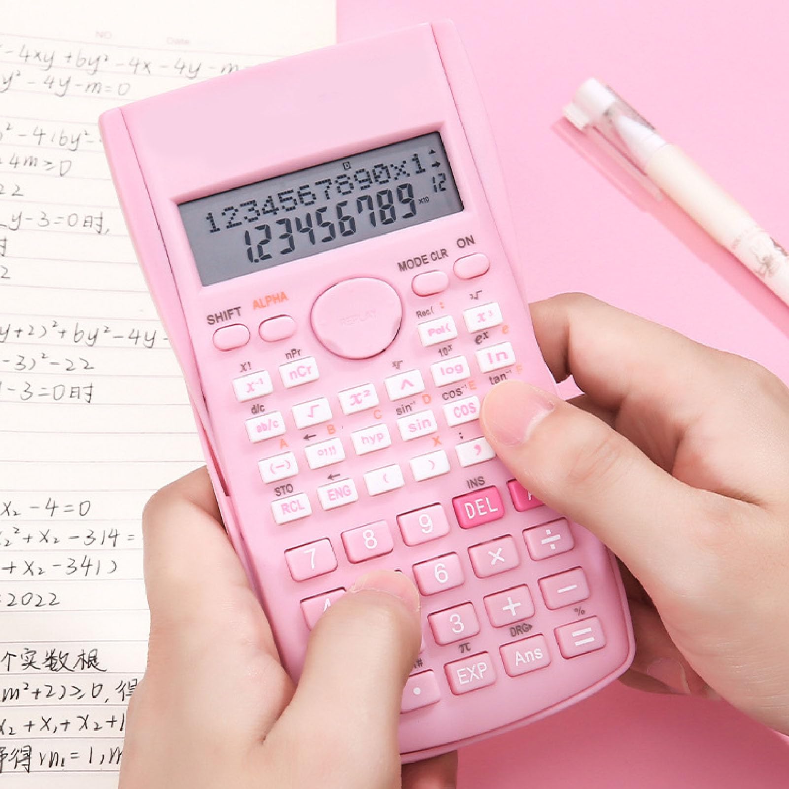Scientific Calculator, 12 Bit Math Calculator with 240 Functions, Large Display, Sliding Hard Cover for Middle College Students Teachers (Blue)