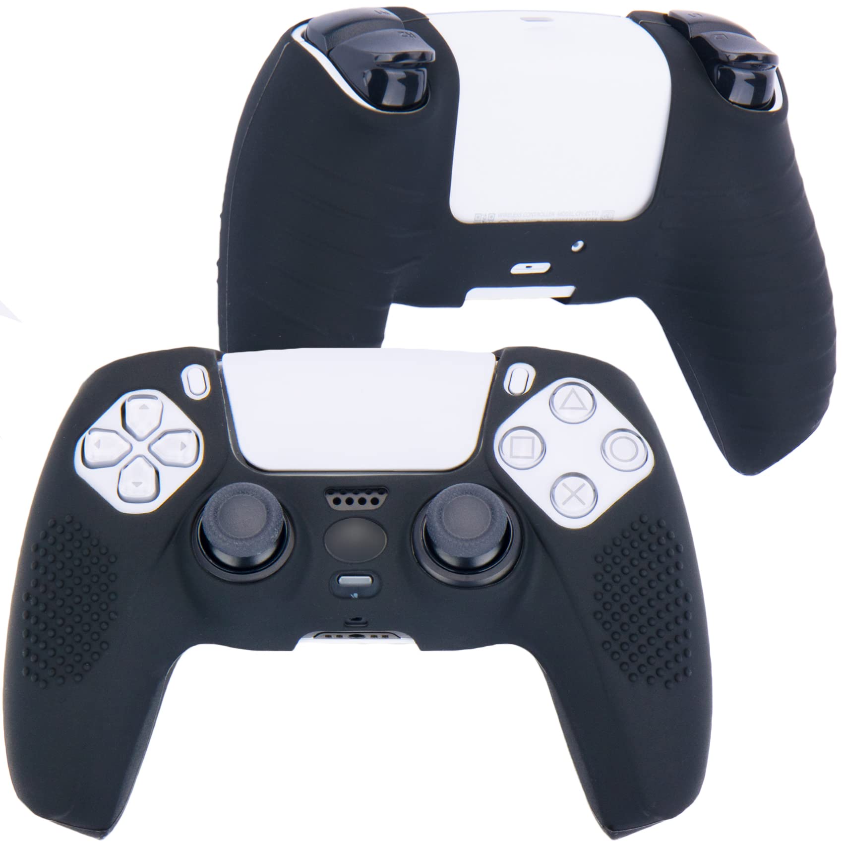 YoRHa Studded Silicone Cover Skin Case for PS5 Controller x 2(Black+Camouflage Blue) with Pro Thumb Grips x 10