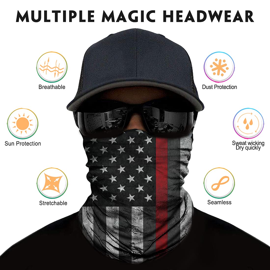 Venswell Neck Gaiter Face Mask Men Women,Seamless Bandana Rave Face Cover Scarf Mask,Balaclava,Headband, Head Wrap,Headwear