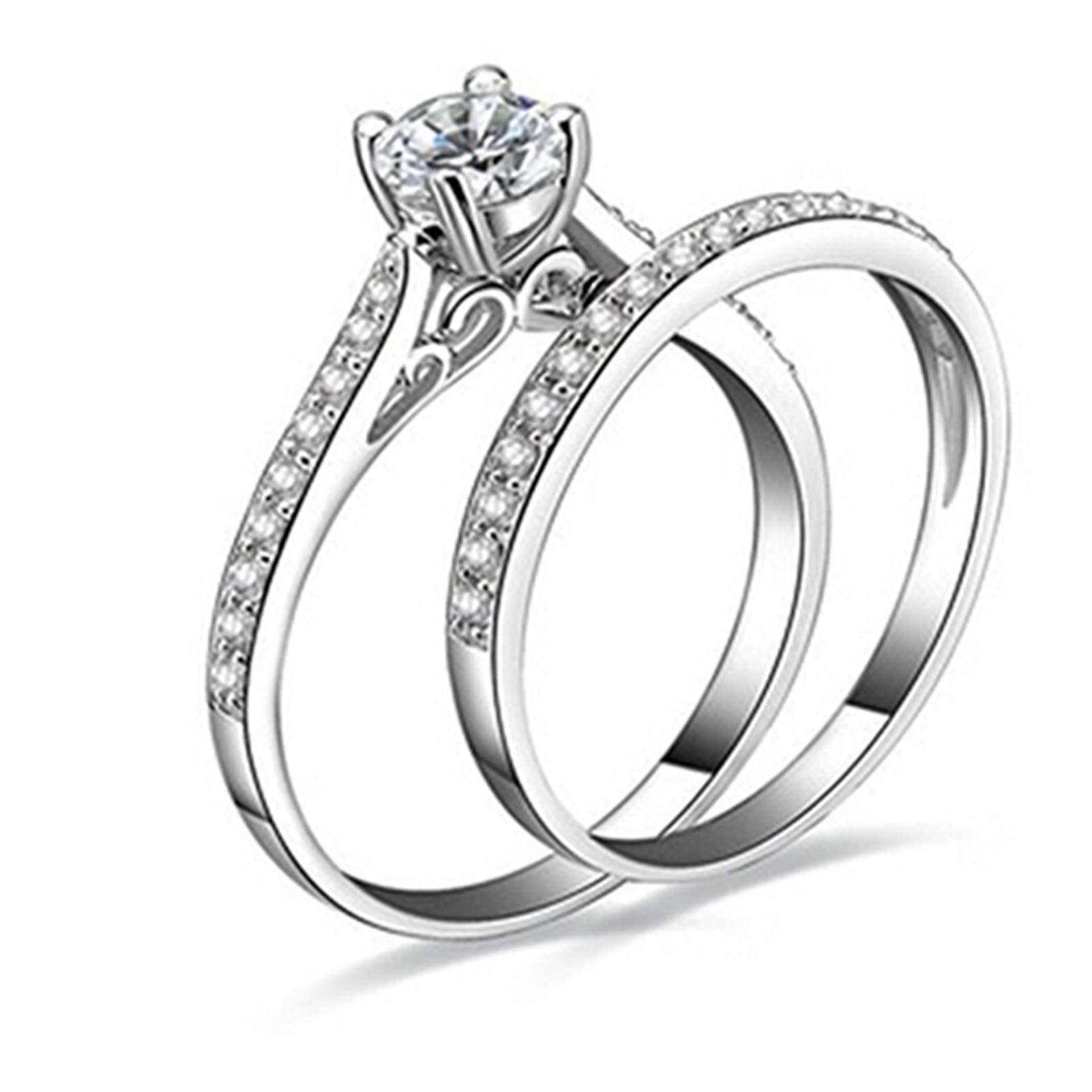 shiYsRL Exquisite Jewelry Ring Love Rings Women Engagement Wedding 2Pcs Set Cubic Zirconia 925 Sterling Silver Rings Size 6-10 Wedding Band Best Gifts for Love with Valentine's Day - US 7