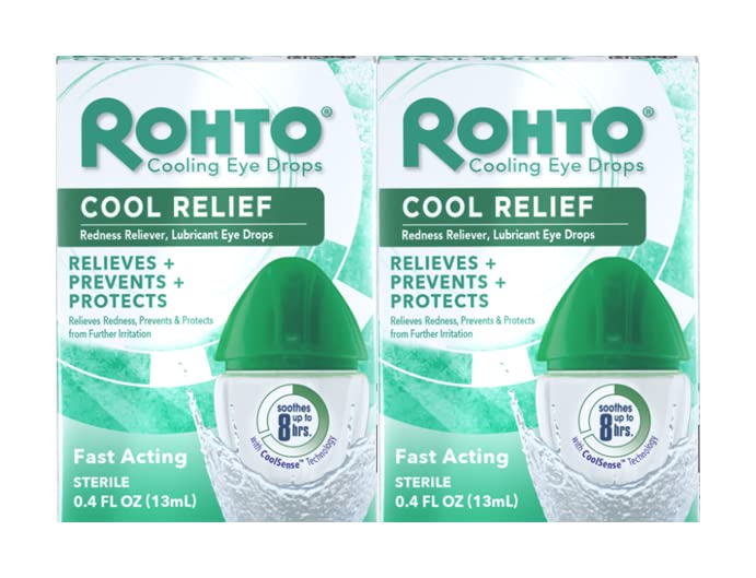 Rohto Fast Acting Redness Reliever Cooling Eye Drops, 0.4 Oz (2 Pack)