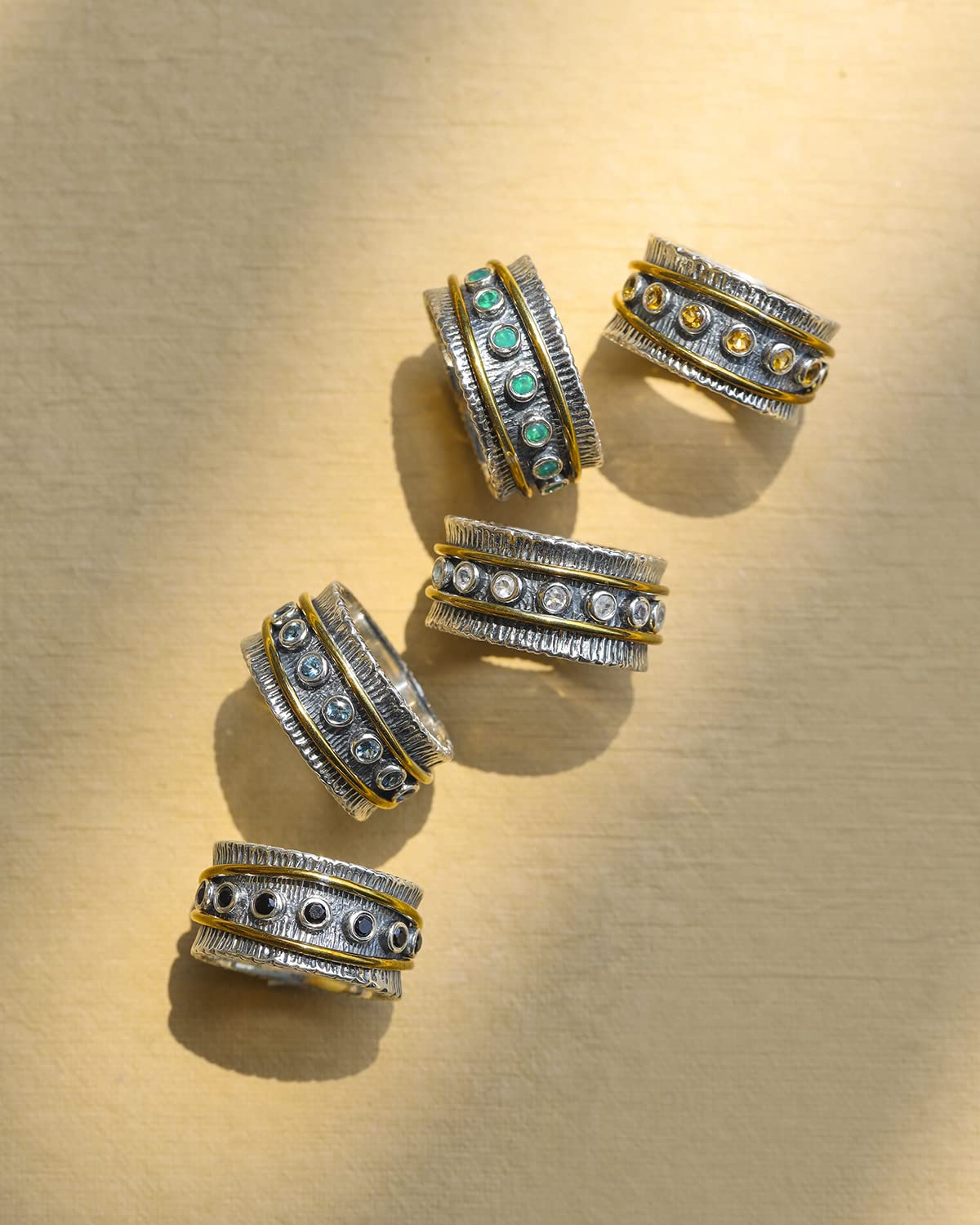 YoTreasure London Blue Topaz Oxidized 925 Sterling Silver Brass Spinner Ring