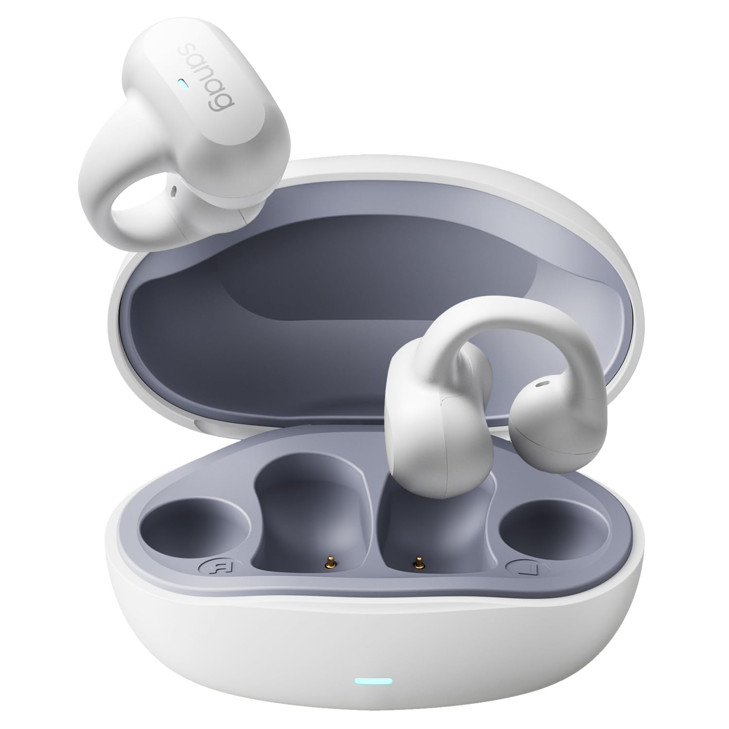 Sanag Earring Wireless Earbuds Bluetooth 5.3 with Microphone Open Ear Clip On Headphones with Charging Case Compatible with iPhone/Samsung Phone for Men,Women - White