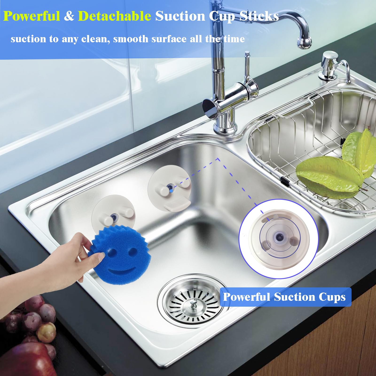 scarDS 4 Pack Smiley Sponge Holder, Sink Holder With Suction Cup Installation, Sponge Organizer for Kitchen/Bathroom Sink, Self Draining, Dishwasher Safe (Sponge Not Included)