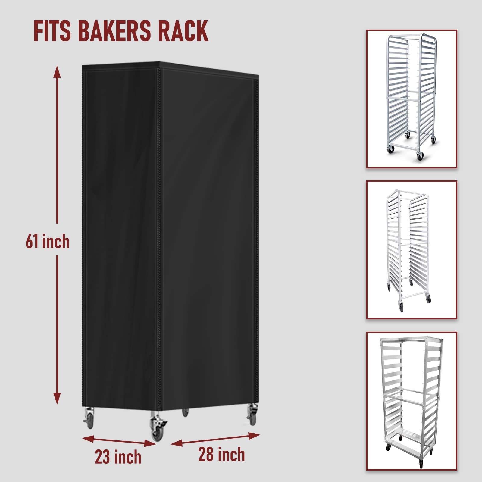Vainlley Pan Rack Cover Waterproof Bread Rack Cover Upgraded Dust-proof Bun Pan Rack Cover 28 D x 23 W x 61 H Black