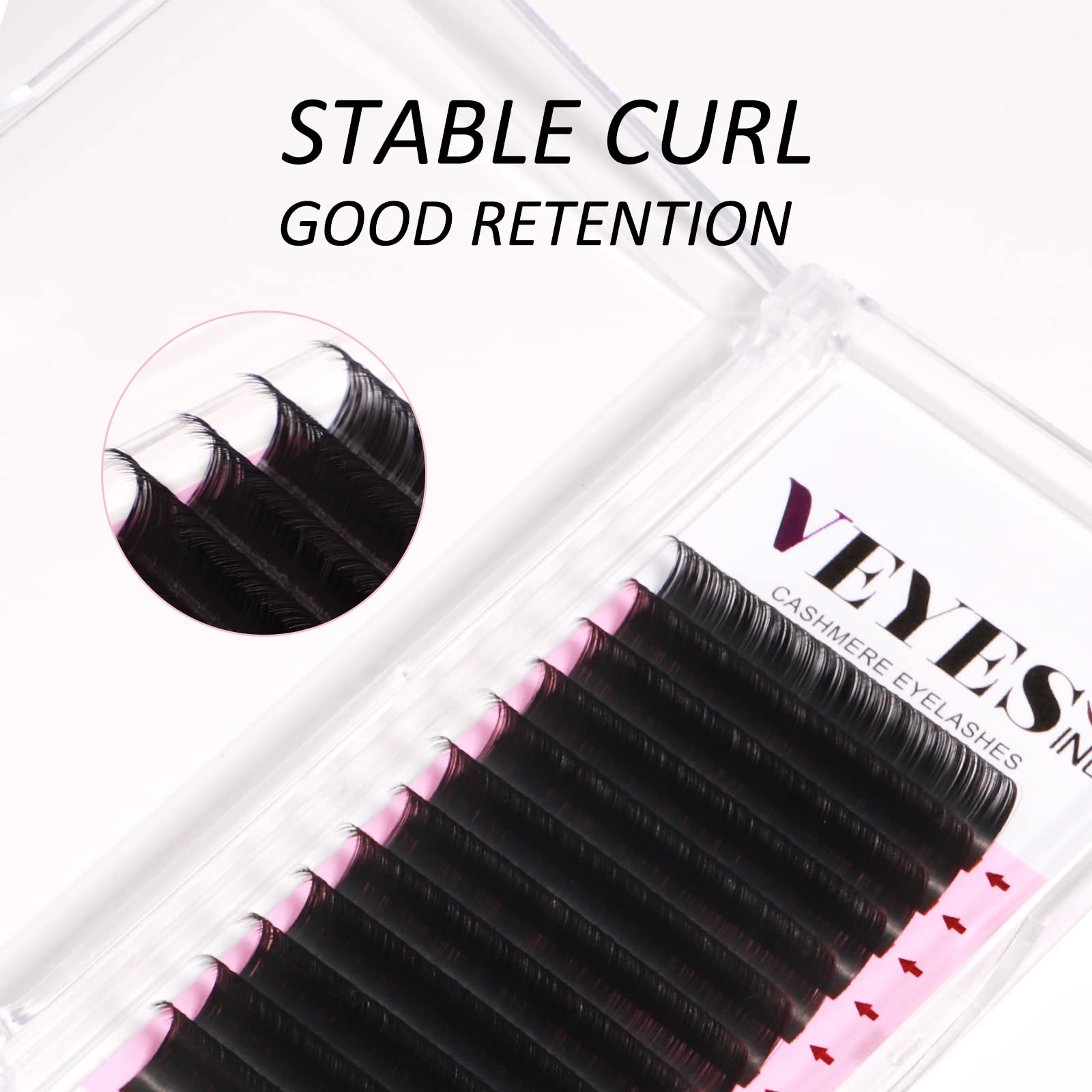 VEYES INC Cashmere Volume Lash Extensions C CC D DD LD L B J M Curl 0.03-0.20 thickness, Super Matte Black Individual Eyelashes Tray, Professional Supplies for Lash Techs (0.05 CC 12mm)