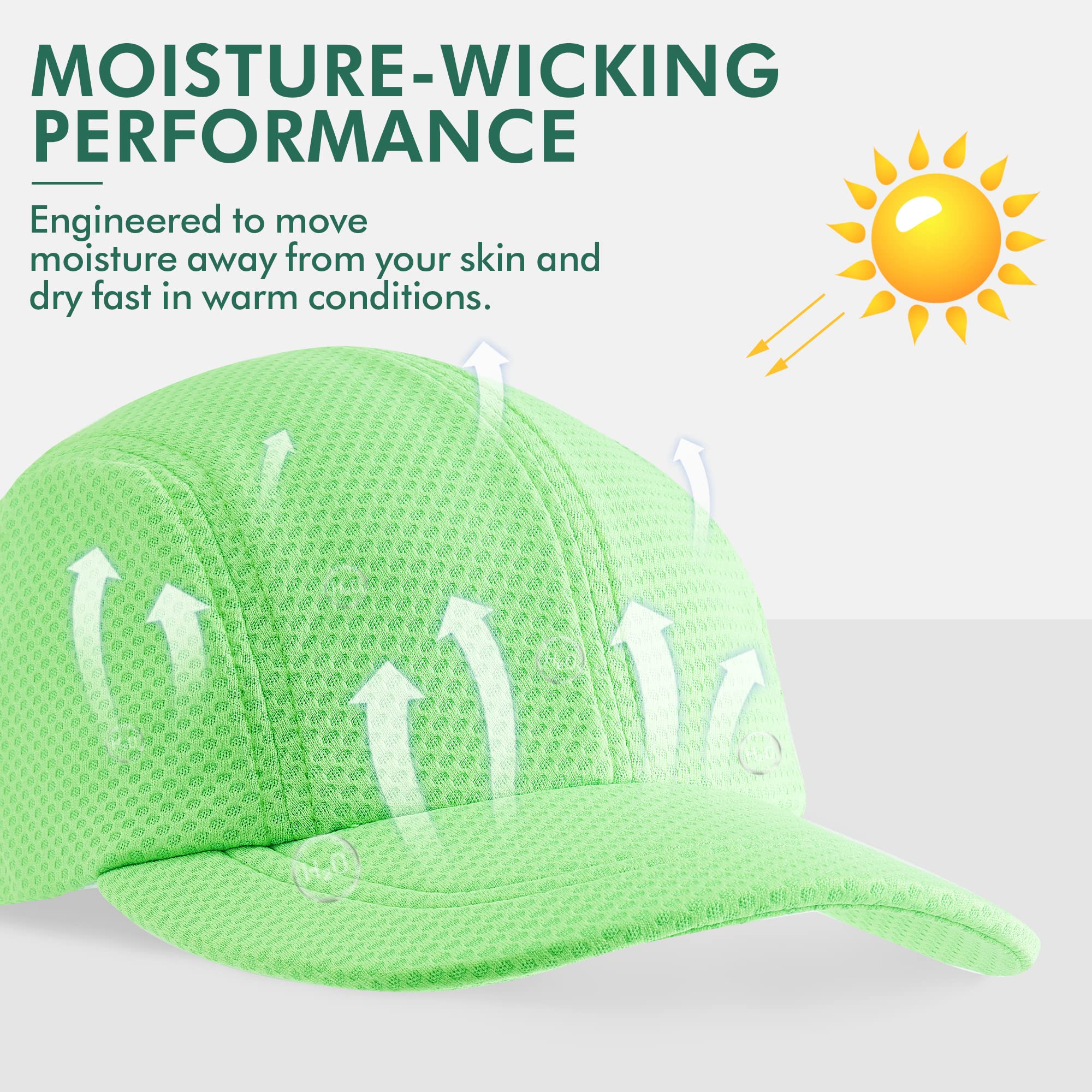 zowya Breathable Quick Drying Outdoor Sport Hat Evaporate Sweat Unstructured Running Climbing, Golf Cap for Men Women Paradise Green