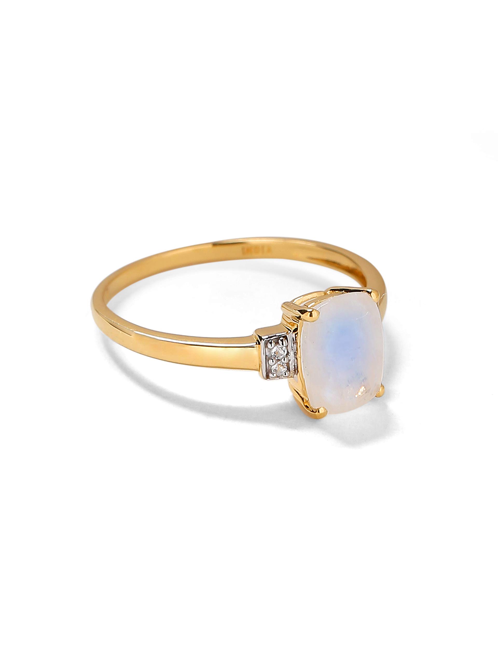 YoTreasure 1.72 Cts Rainbow Moonstone Solid 10k Yellow Gold Princess Ring