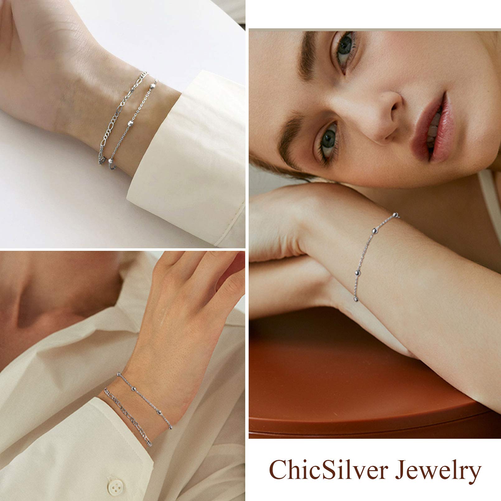 Silver Dainty Bead Chain Bracelet for Women, Hypoallergenic Sterling Silver Cute Delicate Tiny Satellite Chain Link Bracelet Minimalist Jewelry Gift for Best Friendfriend Mom