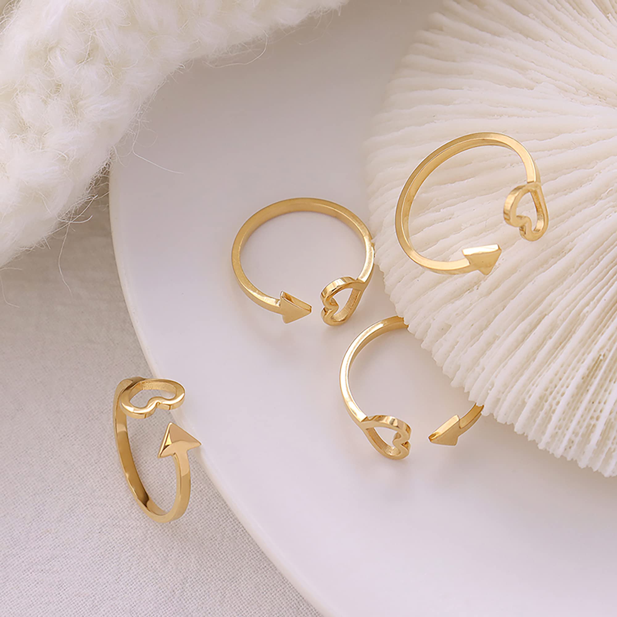 venuspearl Gold Rings for Women 18K Gold Plated Rings Adjustable Open Rings Statement Jewelry Size 7-8 (Style G Gold)