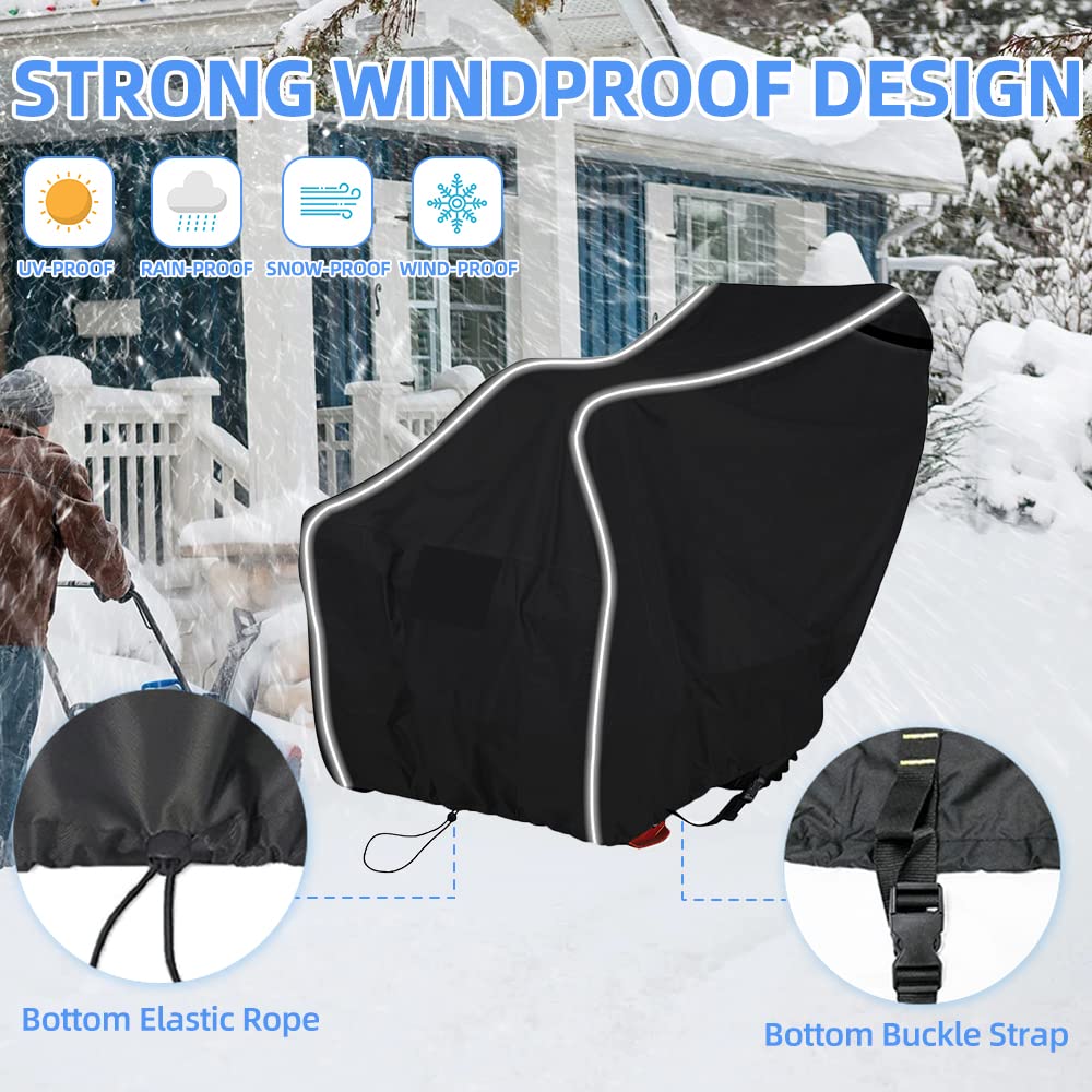 Zenicham Heavy-Duty 600D Fade and Crack Resistant Snow Blower Covers, Waterproof, Snow Proof,UV-Proof Snowblower Cover Universal Fit,Snow Thrower Cover with Reflective Strips (50" L x 33" W x 40" H)