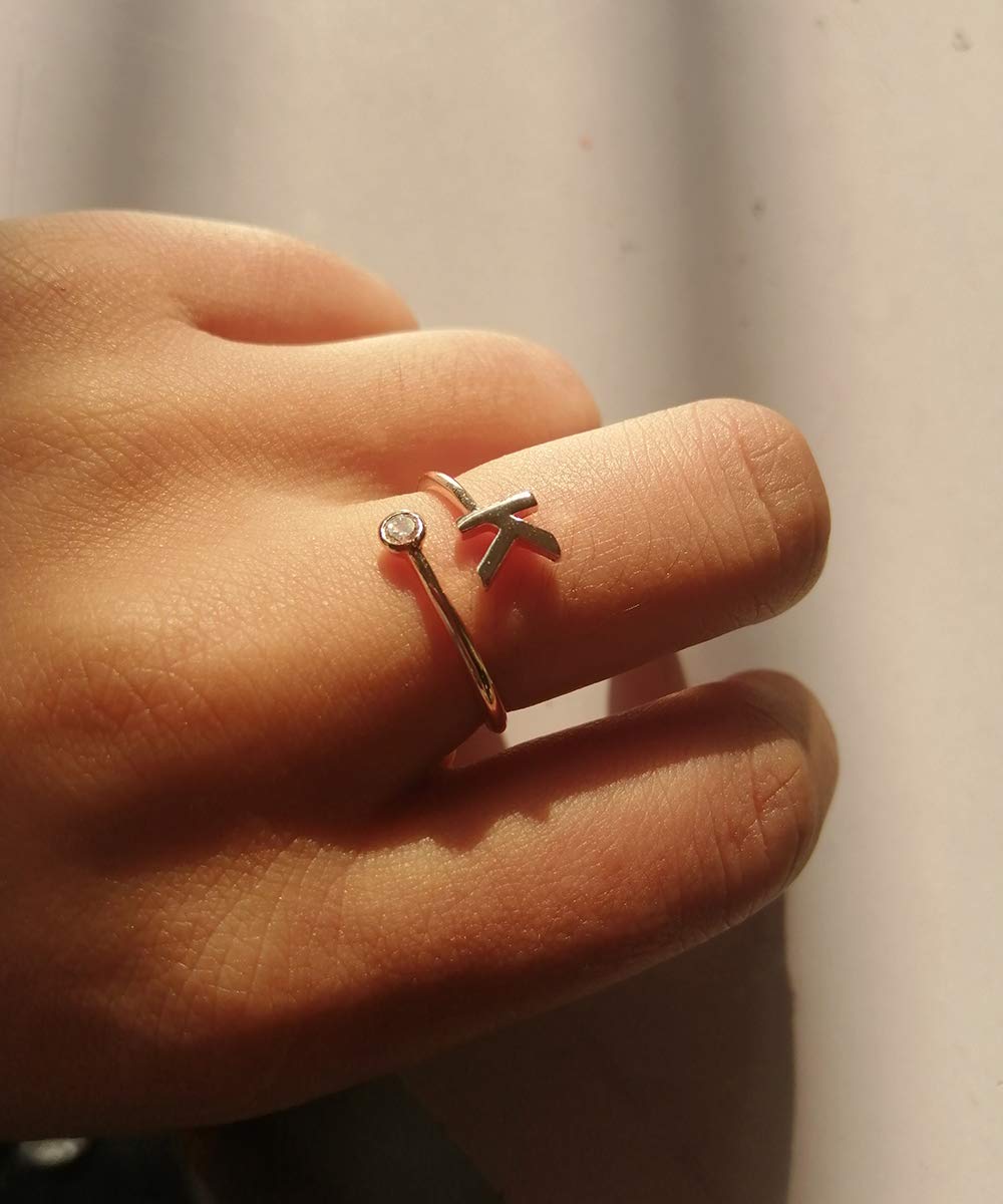 Silver Initial Letter Ring Stackable Rings for Women Fashion Rings Initial Alphabet Knuckle Rings A-Z Silver Crystal Adjustable Finger Ring for Women Jewelry