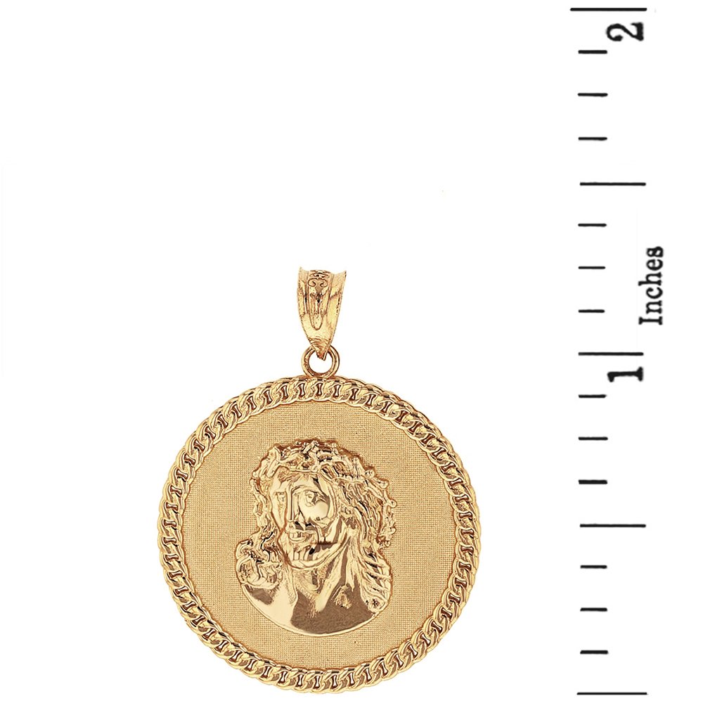 Religious Jewelry Solid 10k Yellow Gold Cuban Link Framed Jesus Face Medallion Pendant