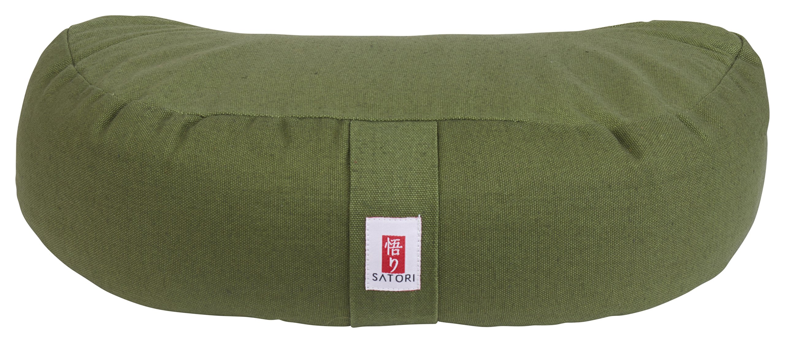 Satori Buckwheat Meditation Pillow - Zen, Yoga, Mindfulness - 14"x7"x4" Crescent Zafu Cushion w/Comfortable Cotton Cover, Adjustable Fill, Washable, with Zipper, Handle and Inside Cover